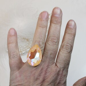 Peach Ring European Crystal Oversize Adjustable Bridal Cocktail Ring ...