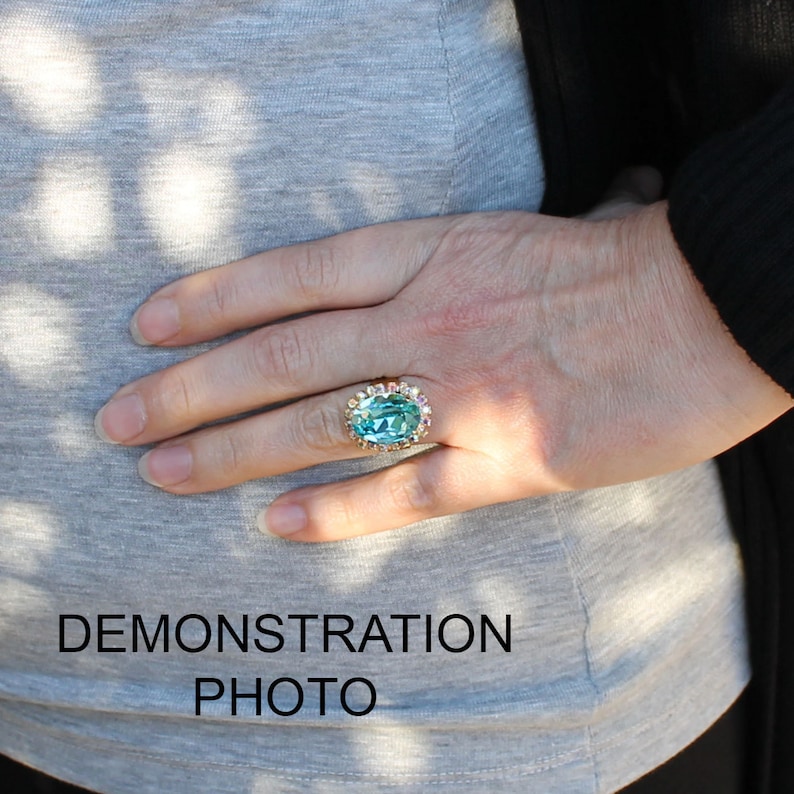 Aqua Crystal Ring Blue Light Turquoise AB Adjustable Ring Oval - Etsy