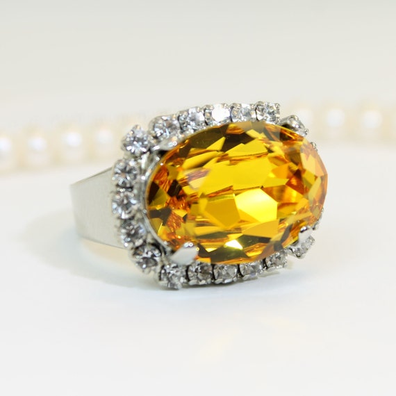 Yellow Crystal Ring European Yellow Cocktail Ring Canary | Etsy