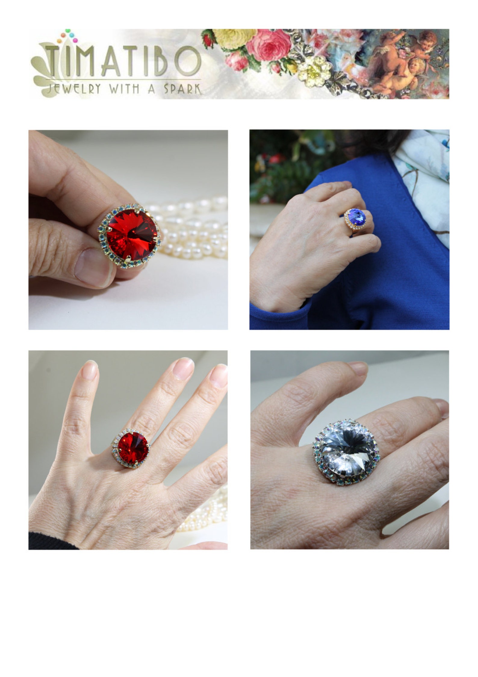 Red Ring Red Cocktail Ring Red European Crystal Ring Red - Etsy