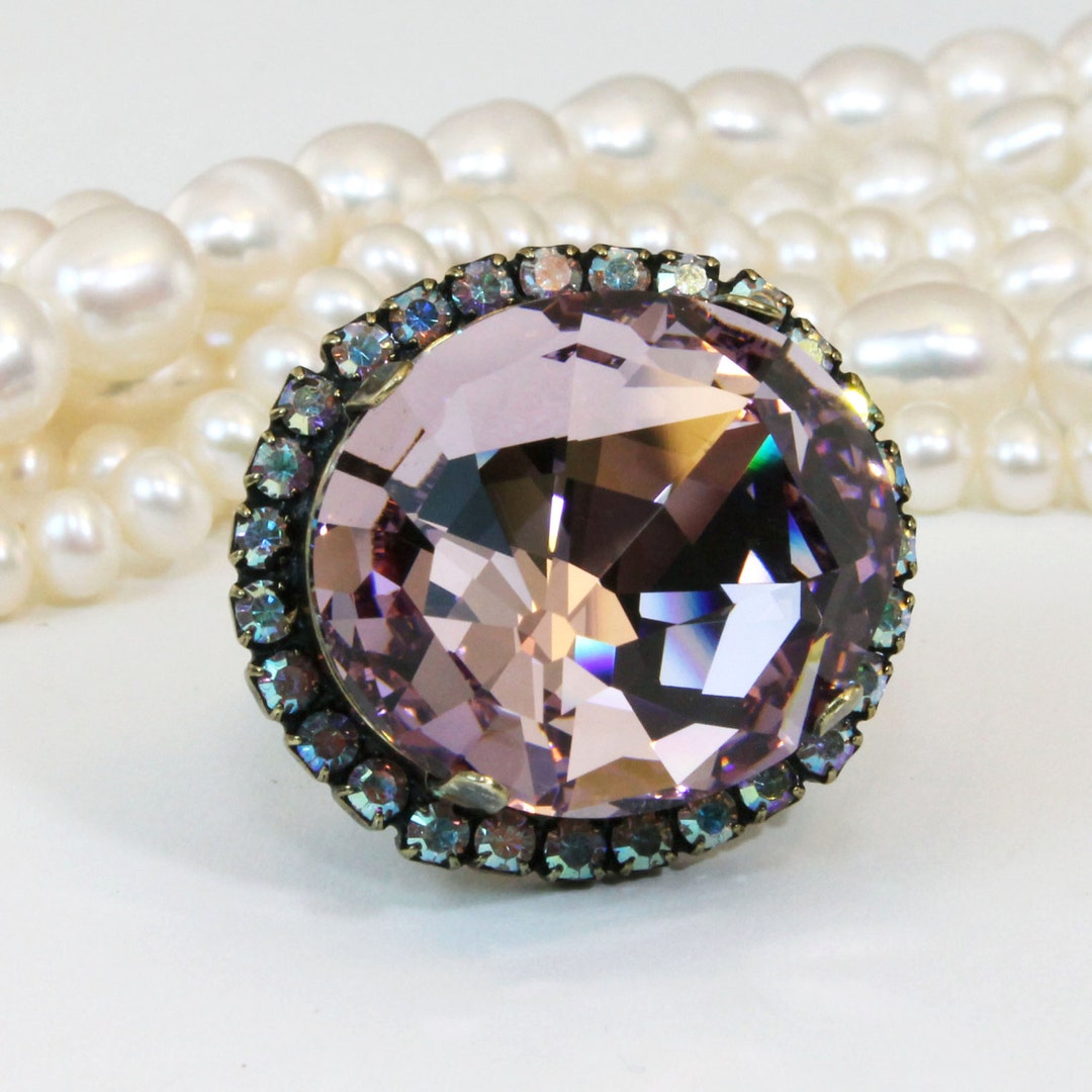 Purple Cocktail Ring Oversize Crystal Ring Plum Adjustable Light ...