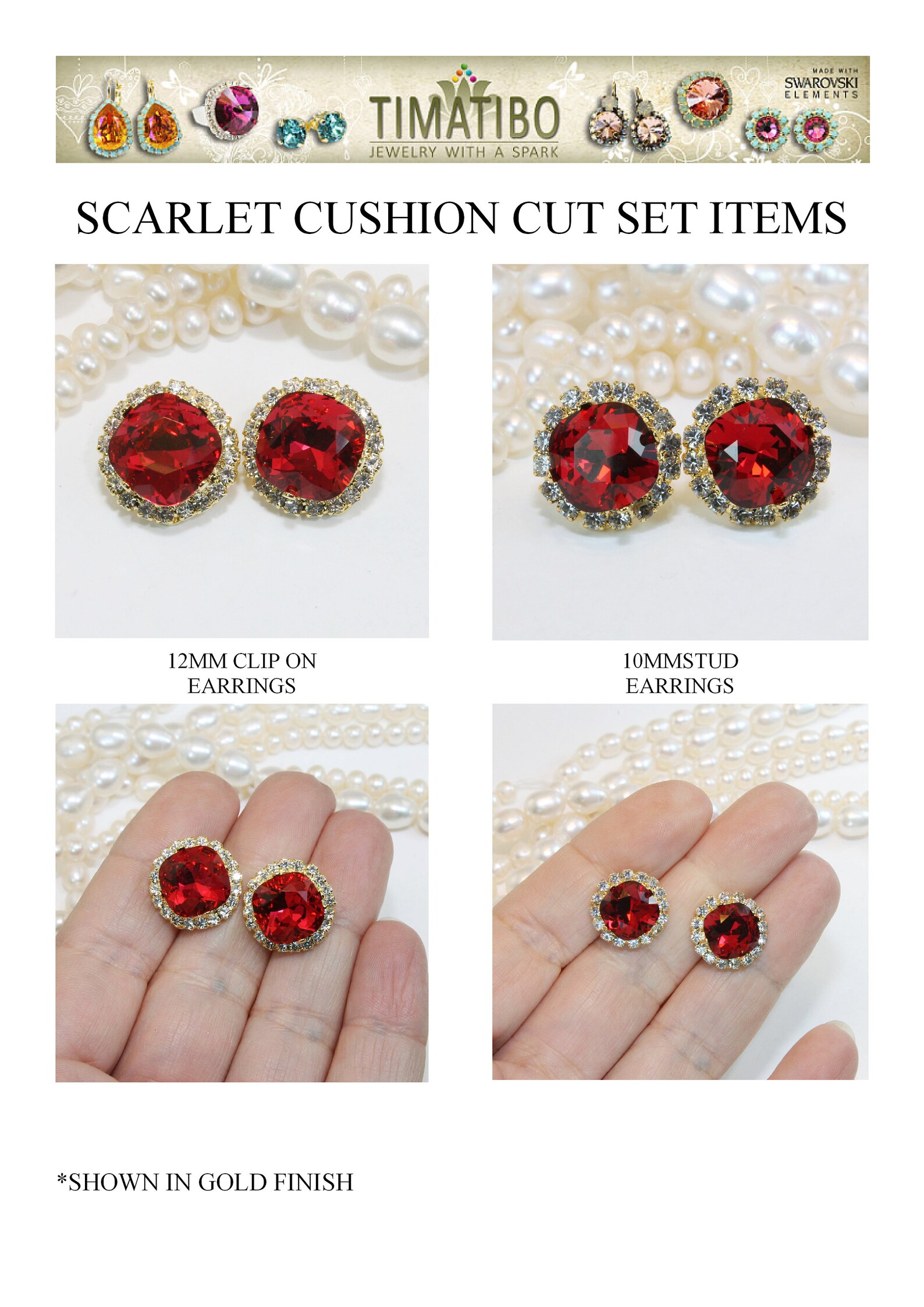 Scarlet Red Clip on Earring European Crystal Scarlet Red Square Bridal ...