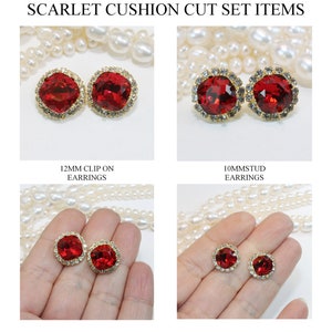 Scarlet Red Clip on Earring European Crystal Scarlet Red Square Bridal ...