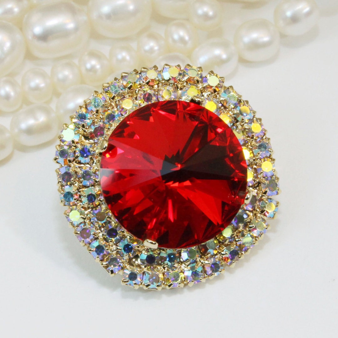 Red Brooch Pin Red European Crystal Christmas Pin AB Cherry 18mm Ruby ...