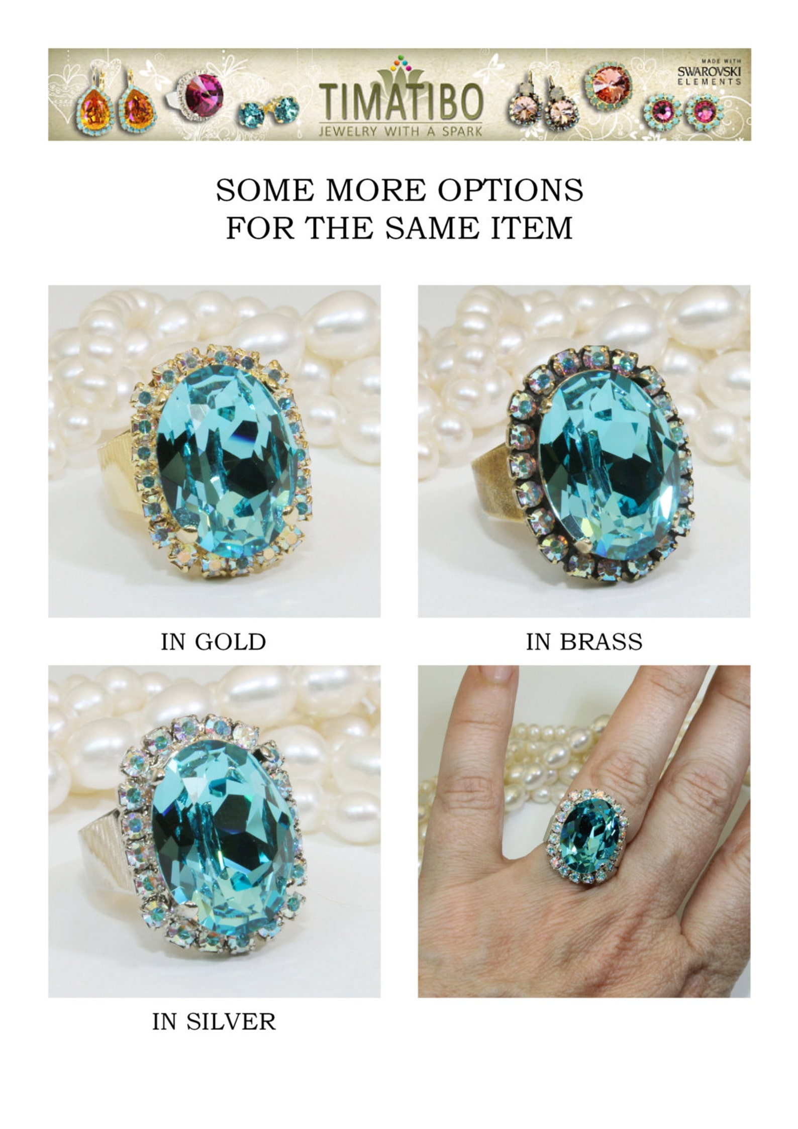 Aqua Crystal Ring Blue Light Turquoise AB Adjustable Ring Oval Cocktail ...