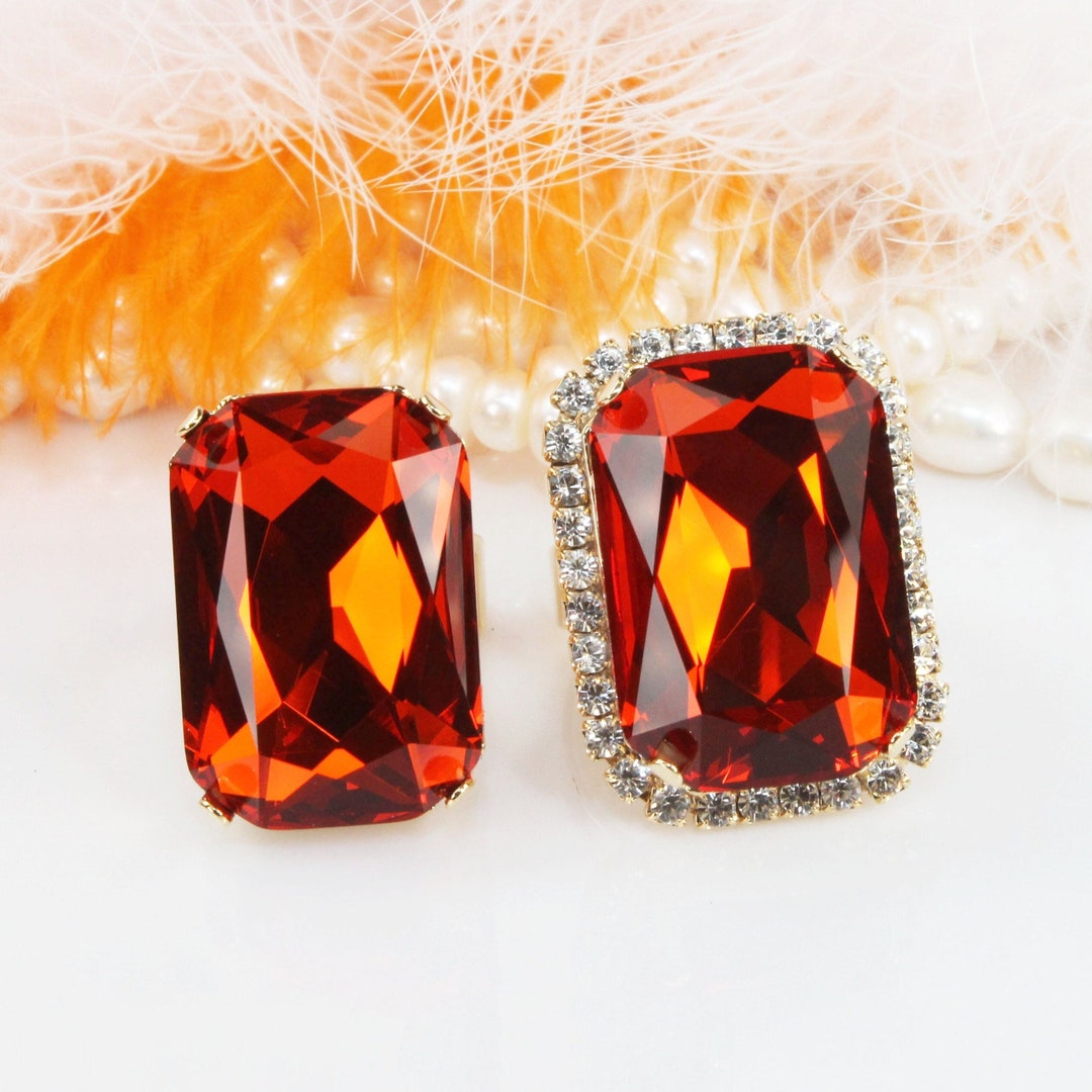 Orange Cocktail Ring, Hyacinth Stone Rings, Big Gemstone Ring ...