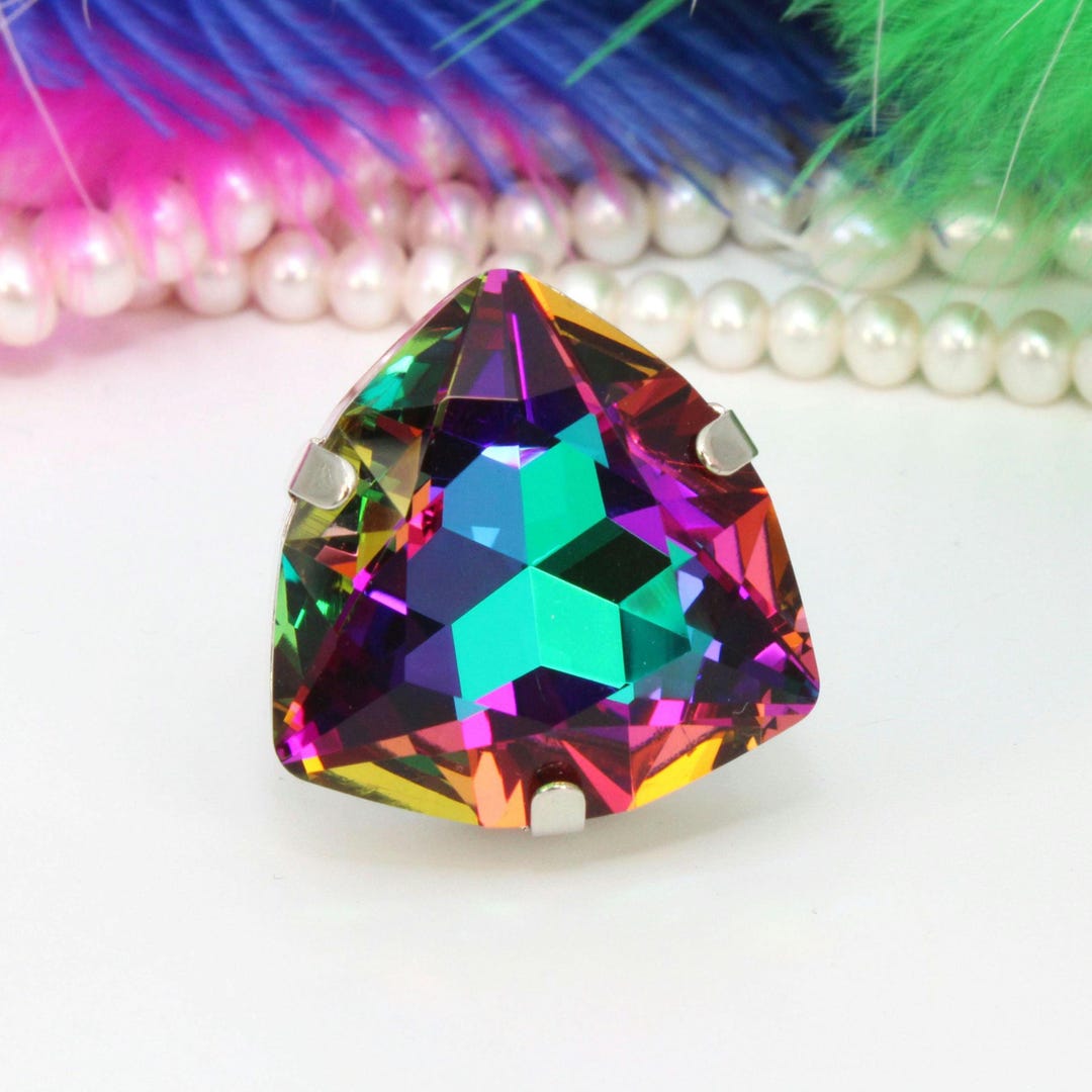 Volcano Rainbow Crystal Triangle Ring, Adjustable Cocktail Statement ...