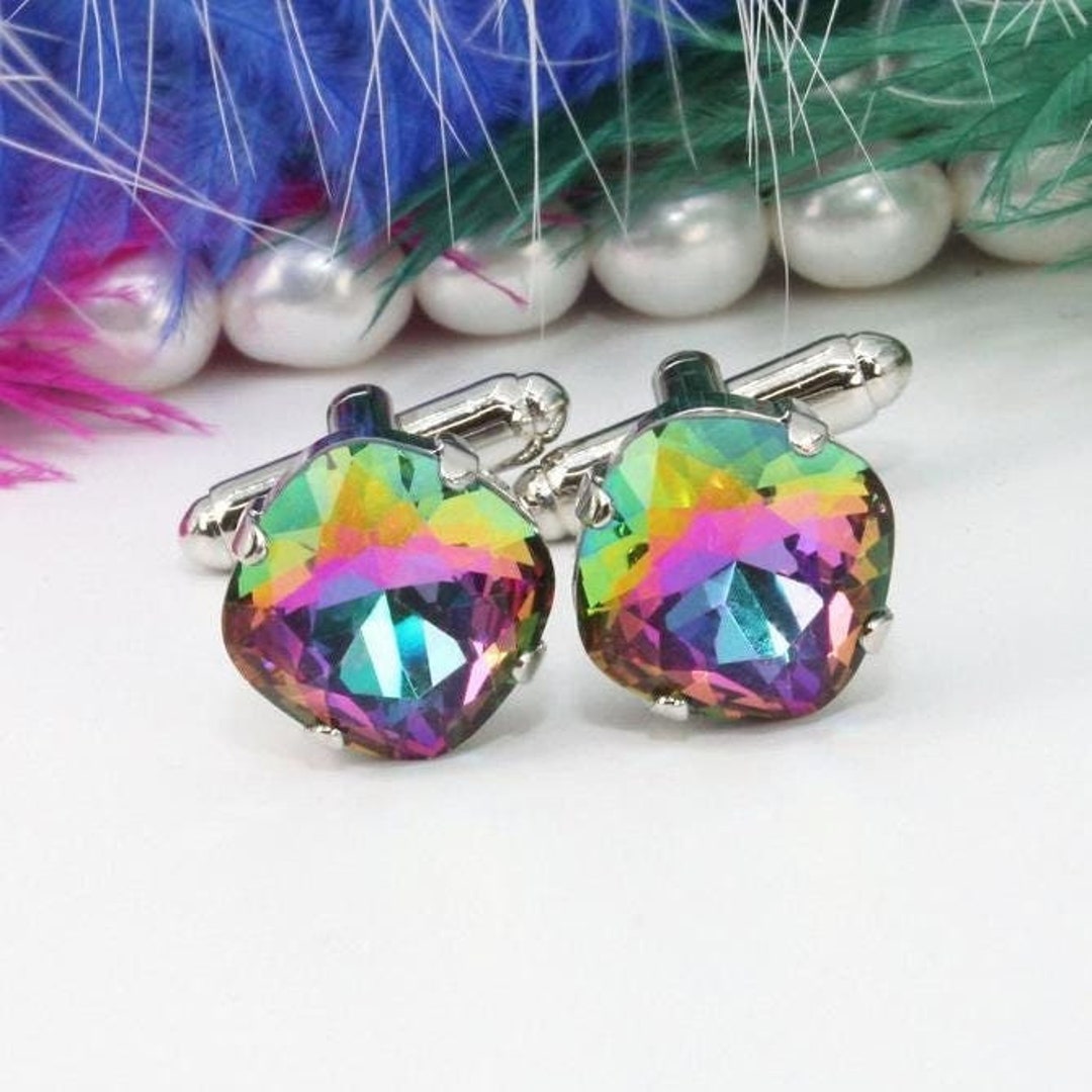 Rainbow Crystal Cufflinks, Volcano Square Cuff Links, Cufflinks for ...