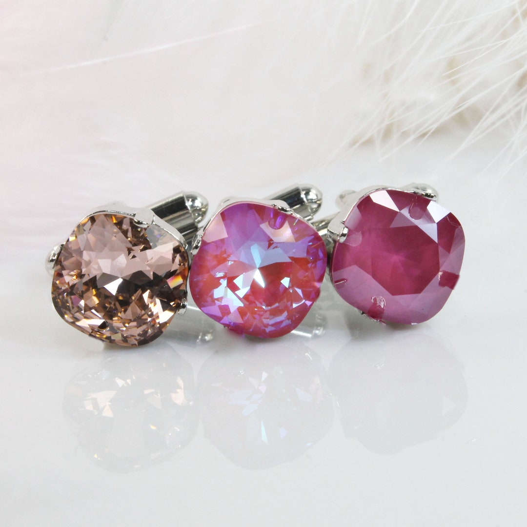 Pink Crystal Cufflinks, Square Crystal Cuff Links for Women or Men ...