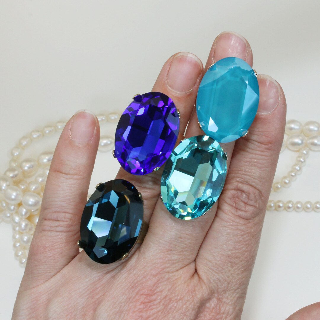 Blue Statement Ring Blue European Crystal Mens Ring Oversize Cocktail ...