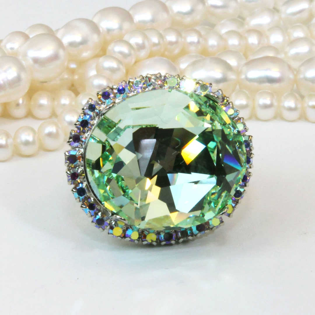 Mint Green Ring, Pale Green Crystal Ring, Apple Green Stone Ring ...