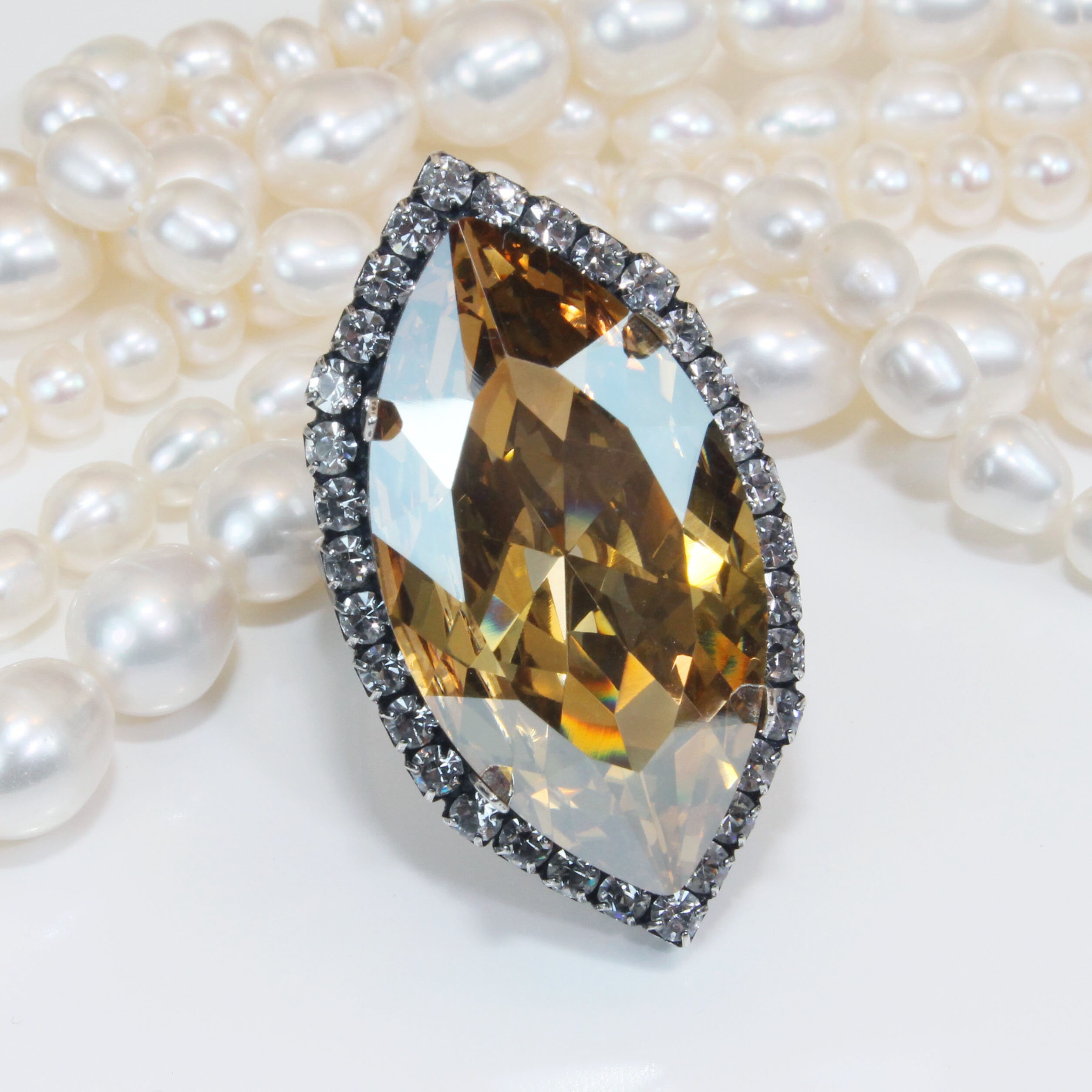 Brown Cocktail Ring Adjustable Champagne European Crystal - Etsy Israel