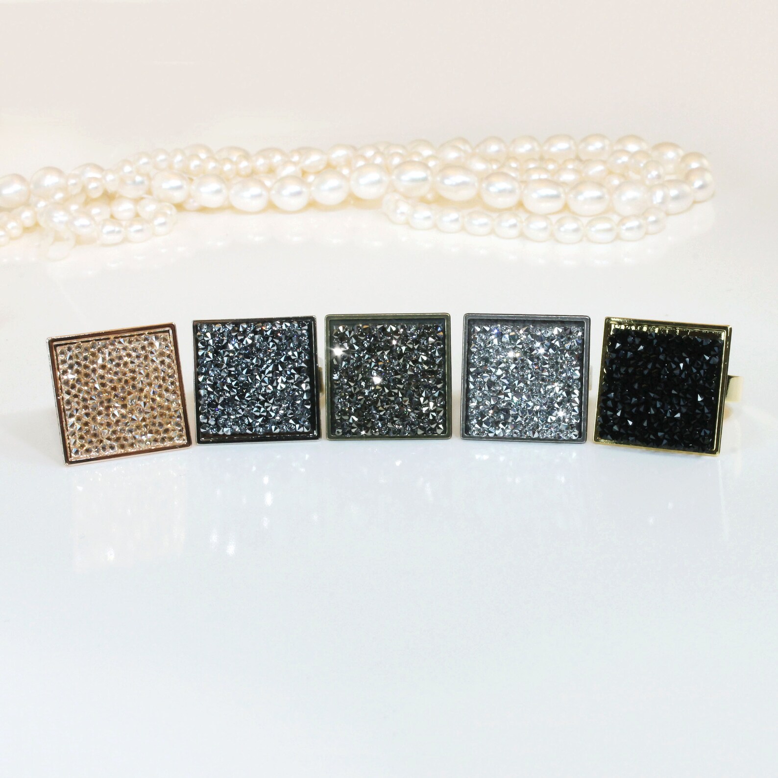 Silver Ring Cocktail Square Oversize European Crystal Rock | Etsy