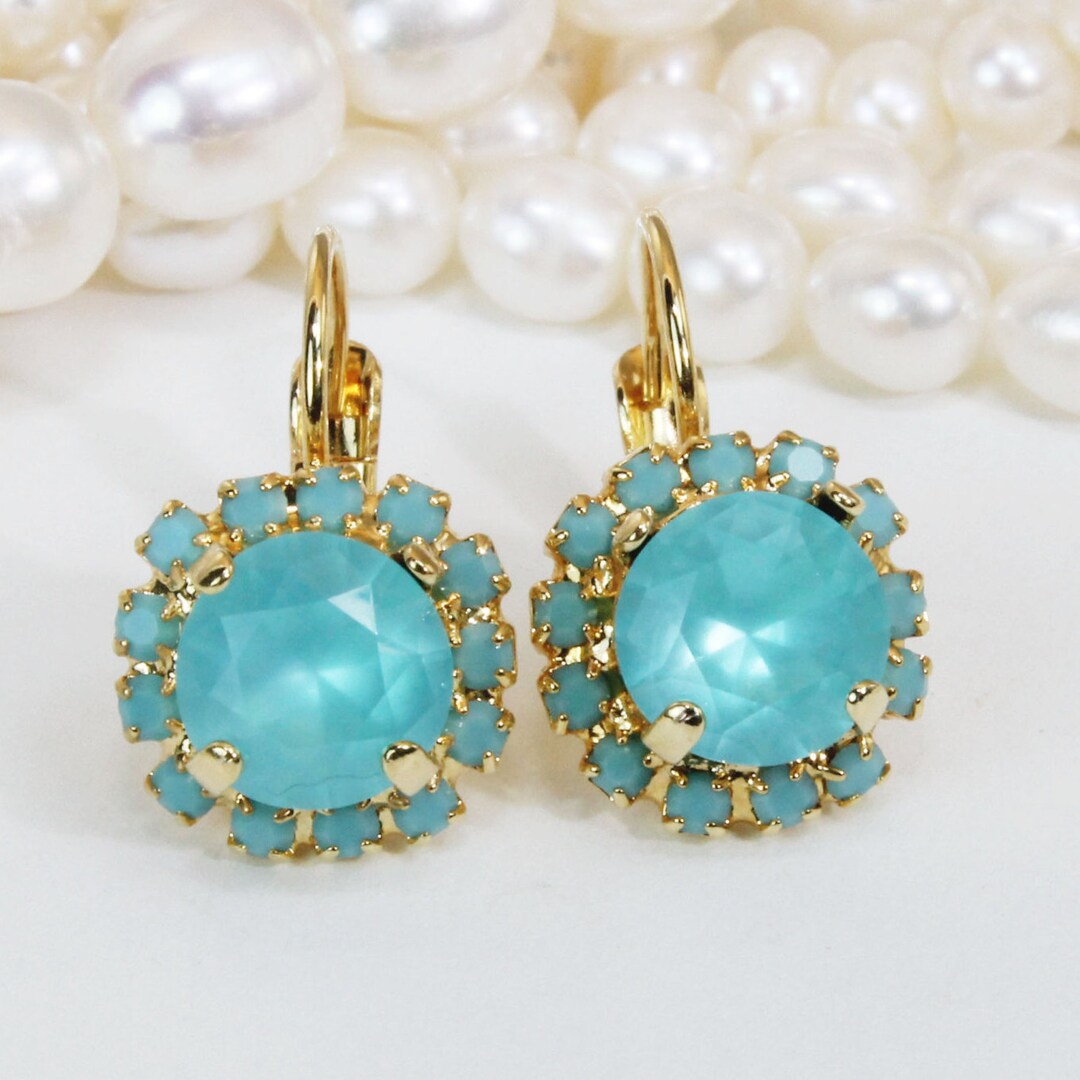 Turquoise Gold Earrings,aqua Blue Drop Crystal Frosty Turquoise Bridal ...