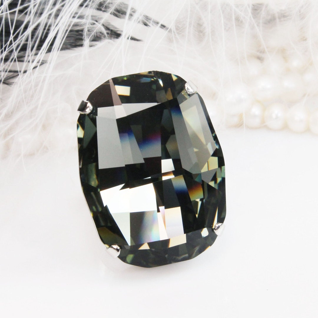 Gray Ring, Grey Stone Rings, Large Crystal Ring, Black Diamond Wedding ...