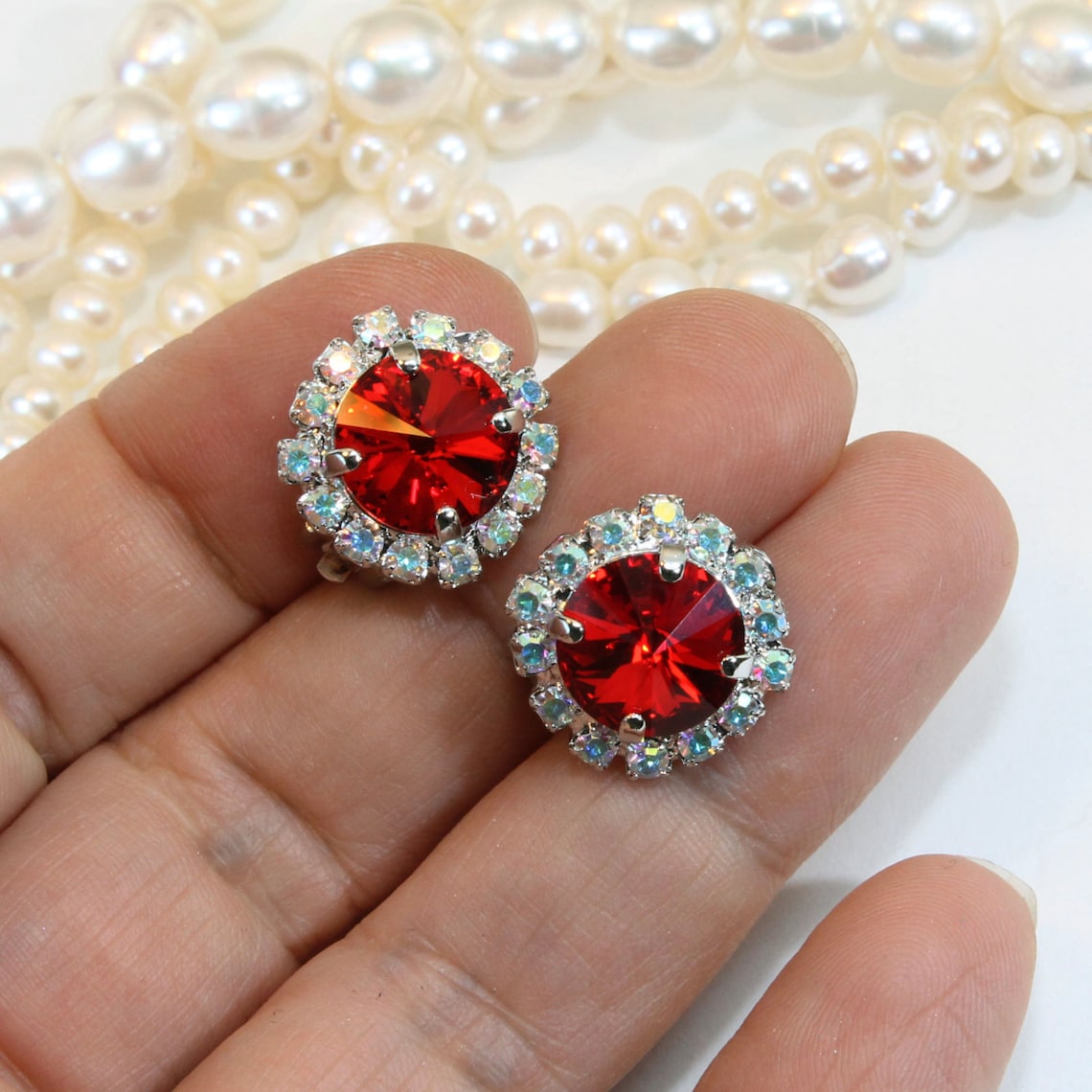 Red Clip on Earrings Ruby Red European Crystal Clip on - Etsy