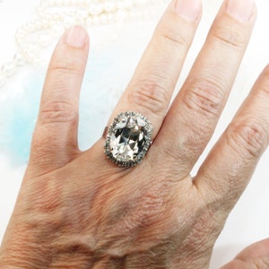 Clear Ring Clear White Halo European Crystal Cocktail Oval Ring Diamond ...