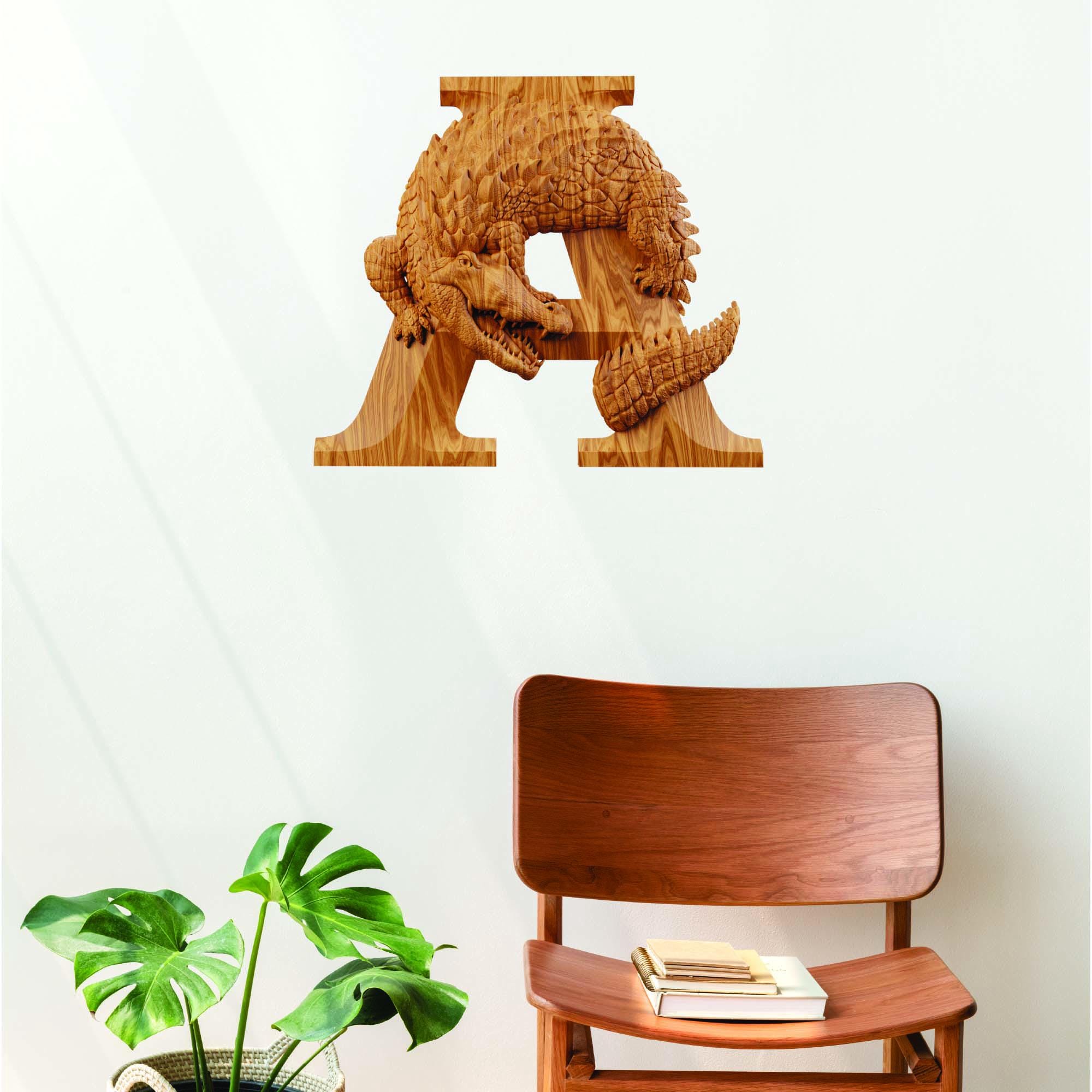 Crocodile Letter A 3D STL File for CNC Router, Monogram Wood Carving ...