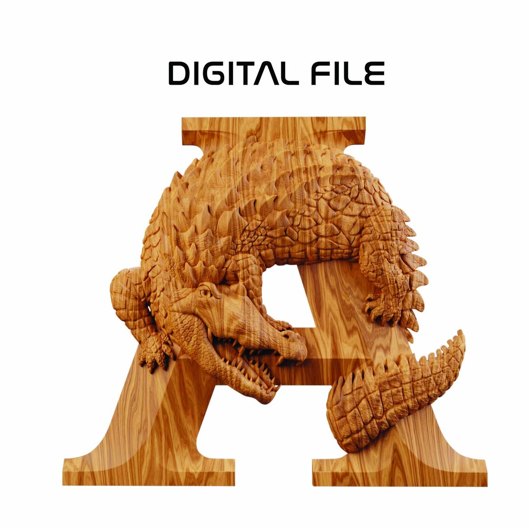 Crocodile Letter A 3D STL File for CNC Router, Monogram Wood Carving ...