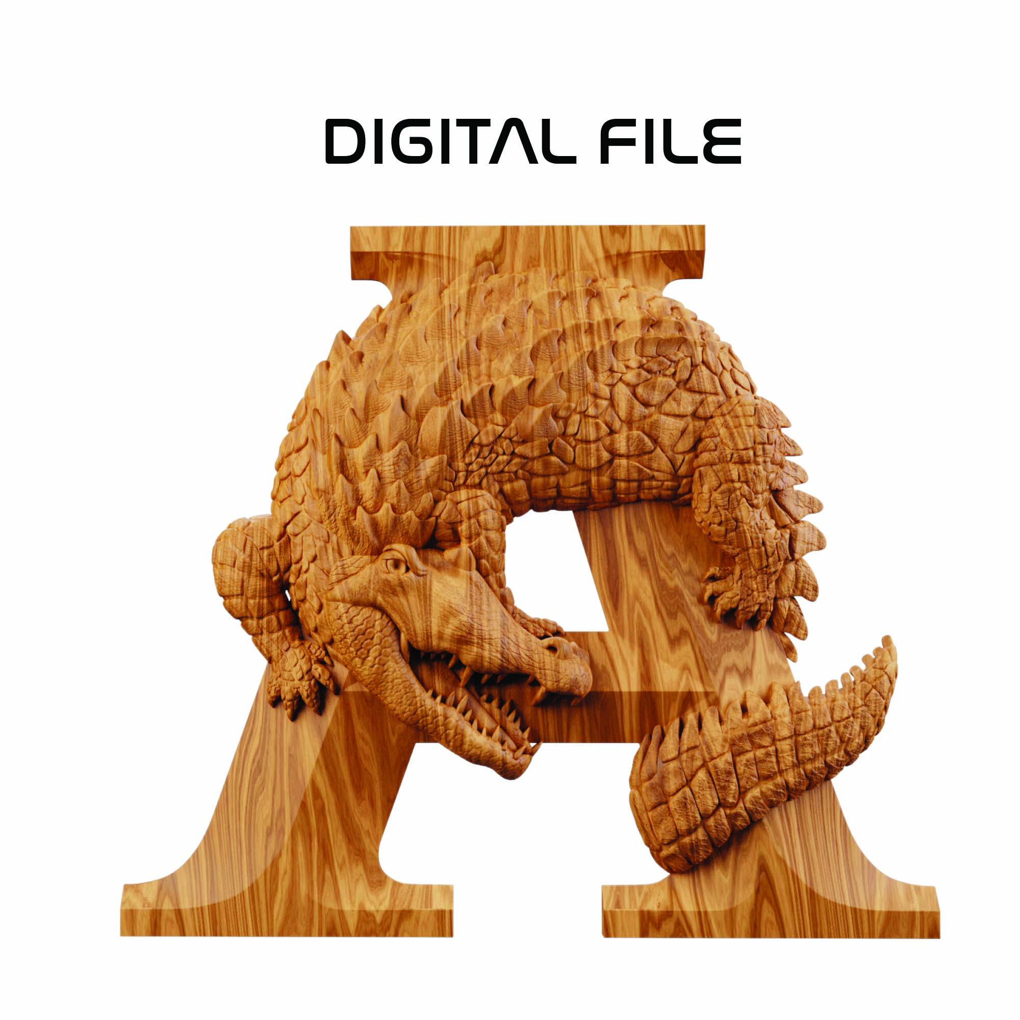 Crocodile Letter A 3D STL File for CNC Router, Monogram Wood Carving ...