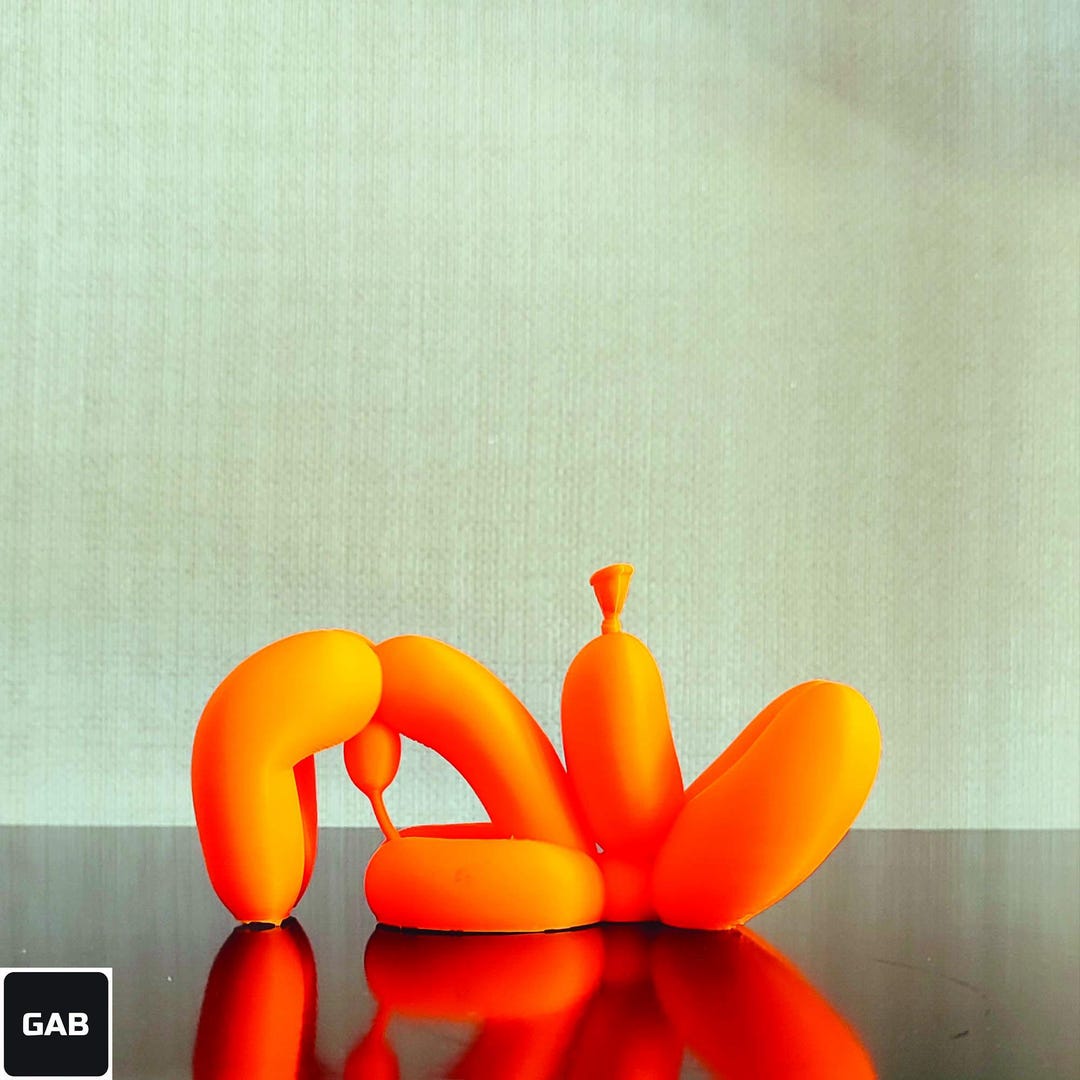 3D Printed Yoga Balloon Dog, Playful Orange Balloon Art Sculpture ...