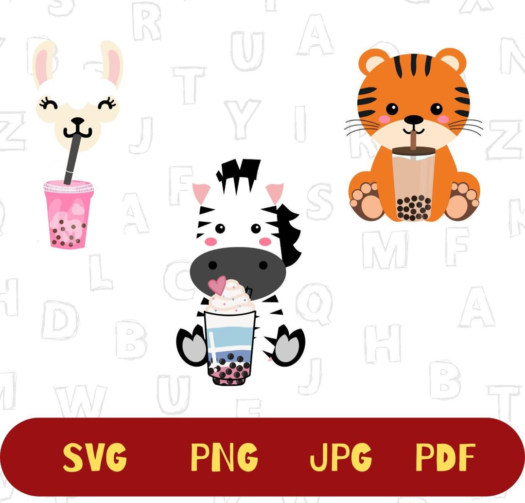 Cute Animal Boba Tea SVG PNG Kawaii Bubble Tea Tiger Boba Clipart ...