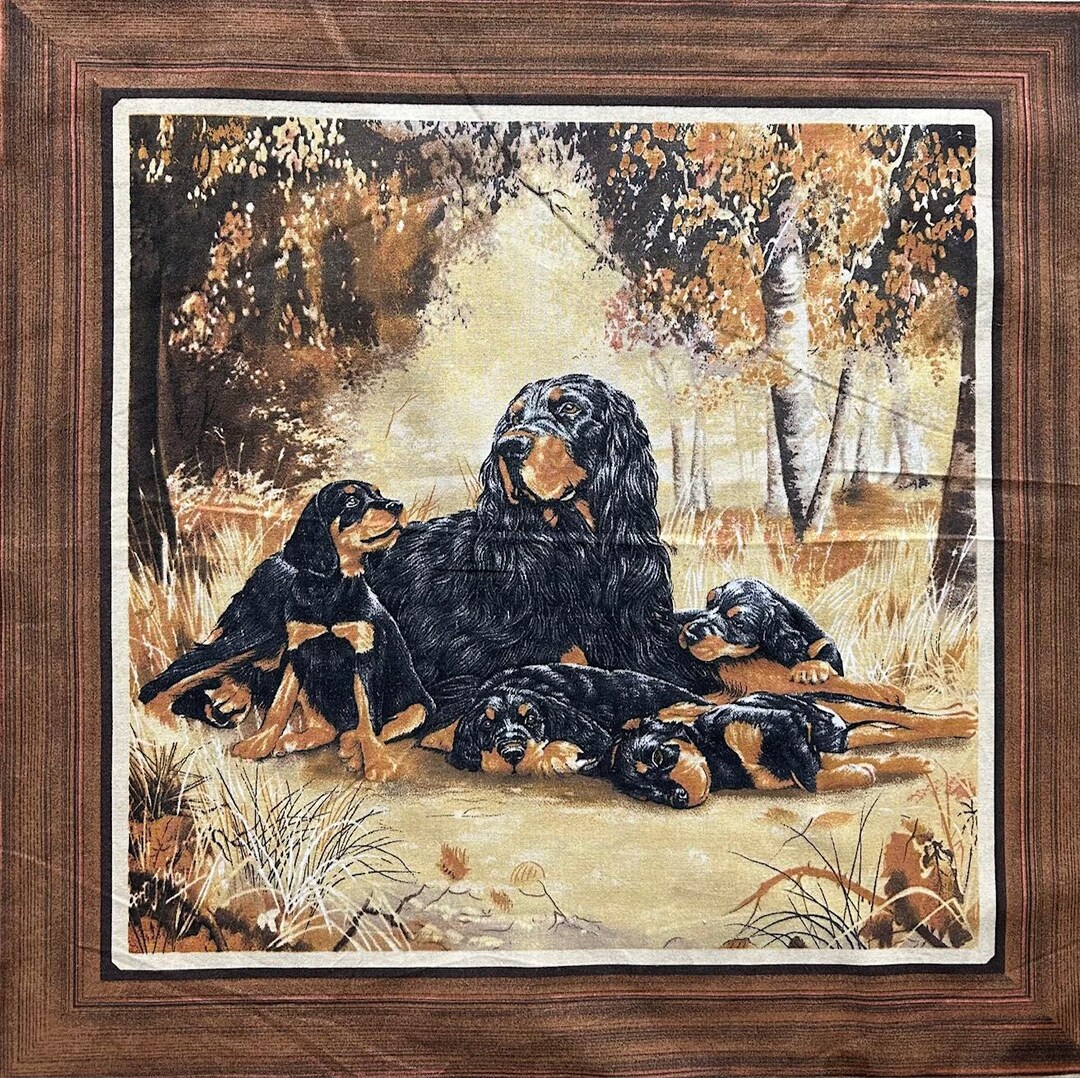 Gordon Setter Mom & Puppies Pillow Fabric Panel 15" X 15" NEW 3 Panels ...