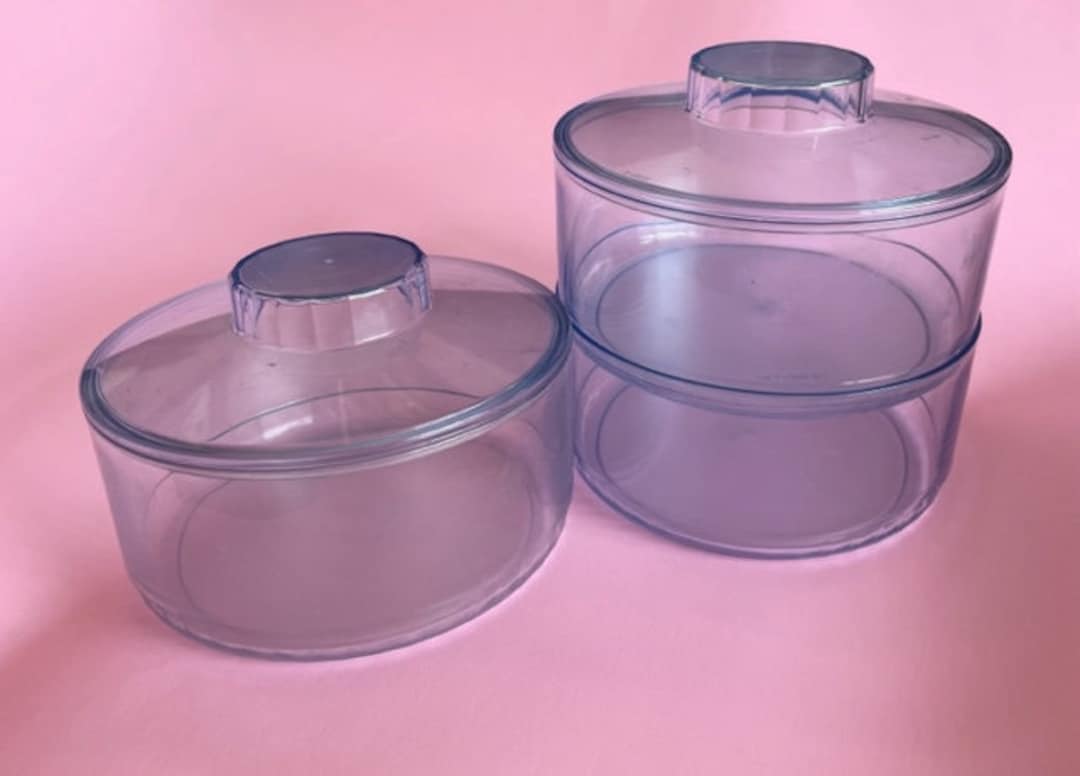 Tupperware Vintage Preludio Clear Blue Acrylic Stacking Set of 3 Lids 2 ...
