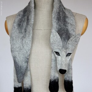 Silver Wolf felted wool animal scarf / stole / shrug | Etsy