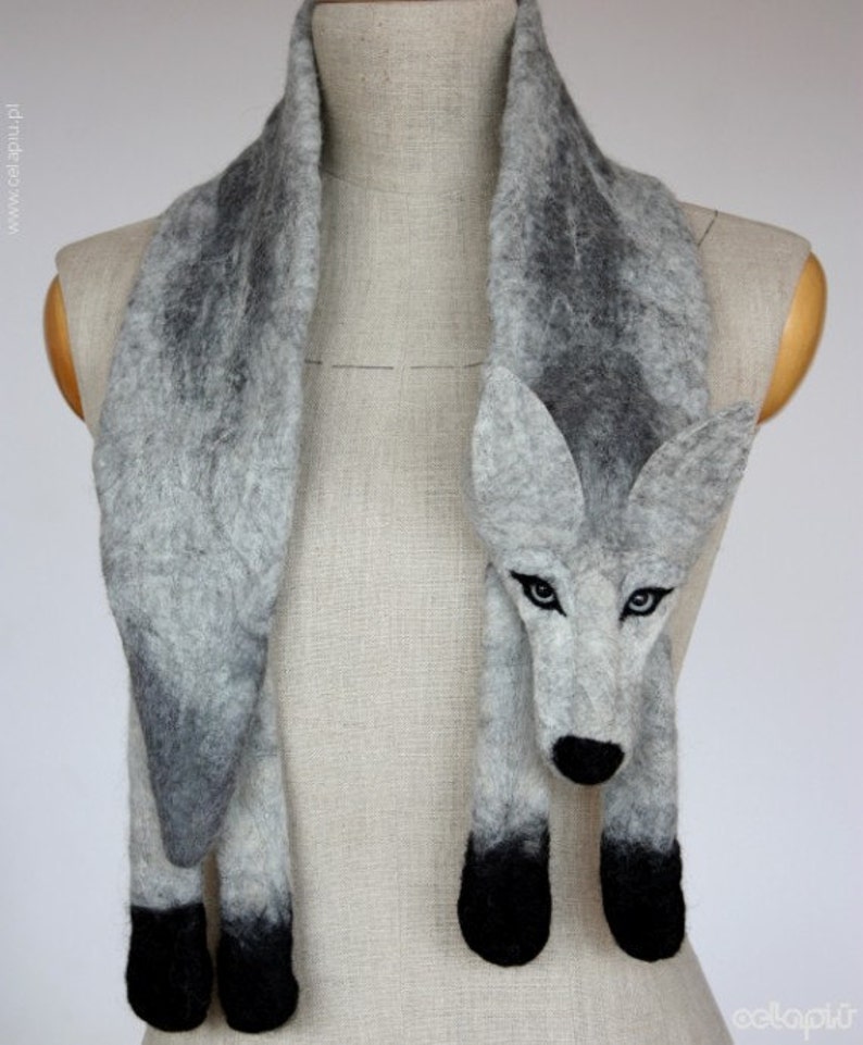 Silver Wolf felted wool animal scarf / stole / shrug | Etsy
