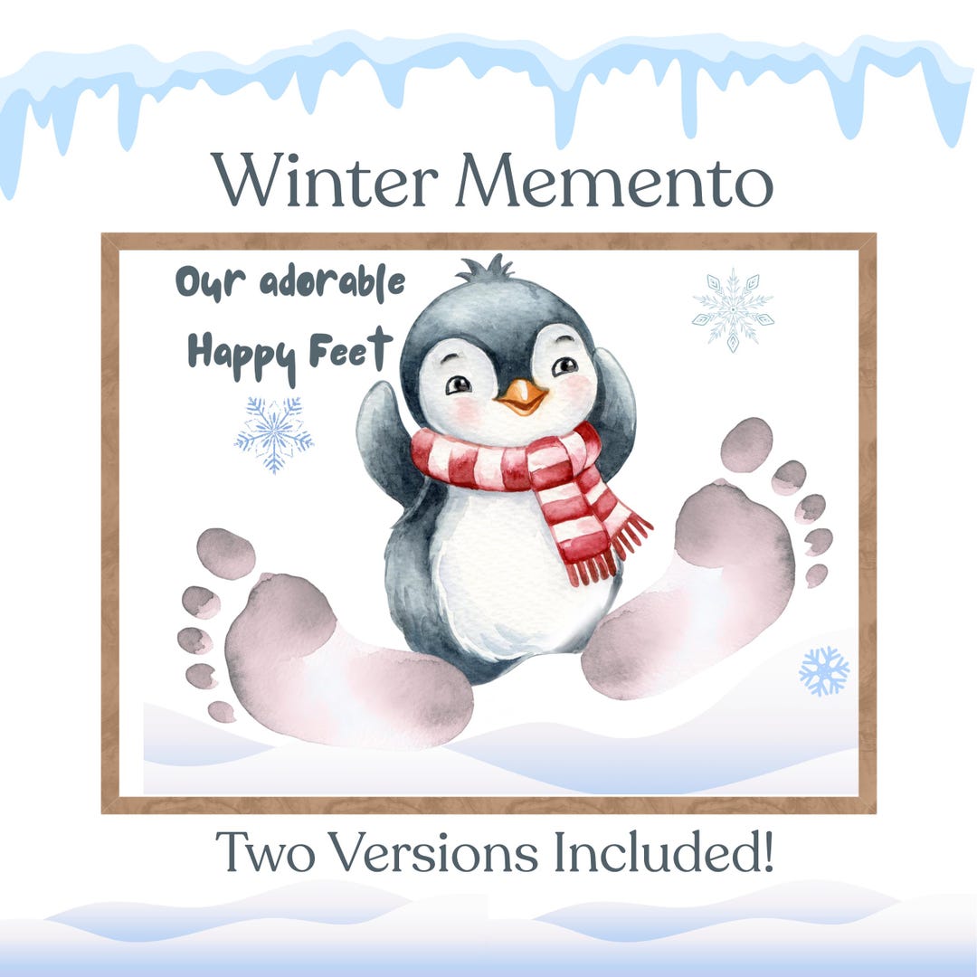 Baby's First Winter Footprint Printable Keepsake Craft, Easy DIY Winter ...