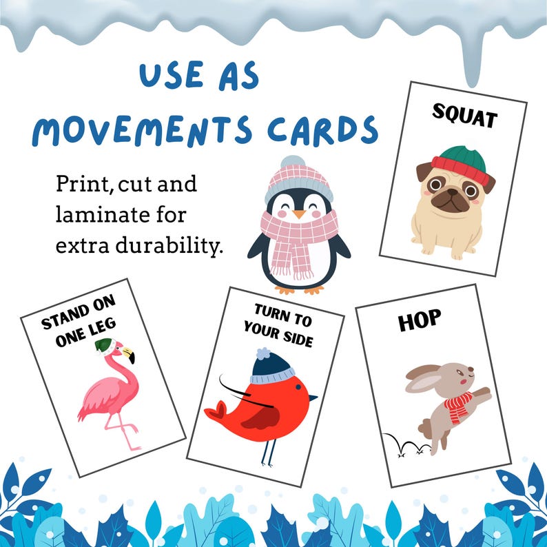Preschool Winter Movement Cards, Gross Motor Activity for Kids ...