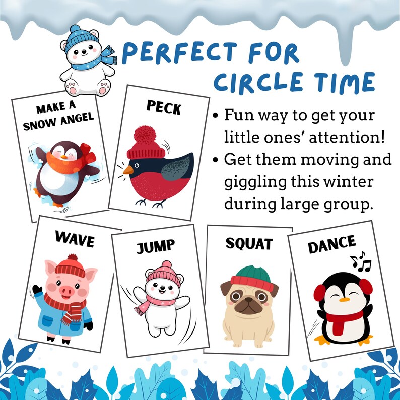 Preschool Winter Movement Cards, Gross Motor Activity for Kids ...