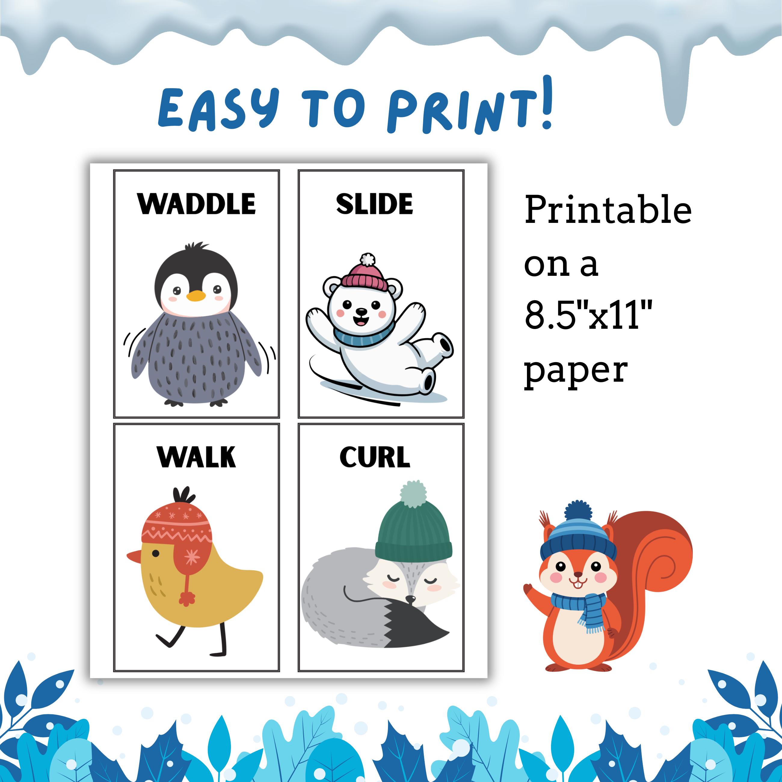 Preschool Winter Movement Cards, Gross Motor Activity for Kids ...