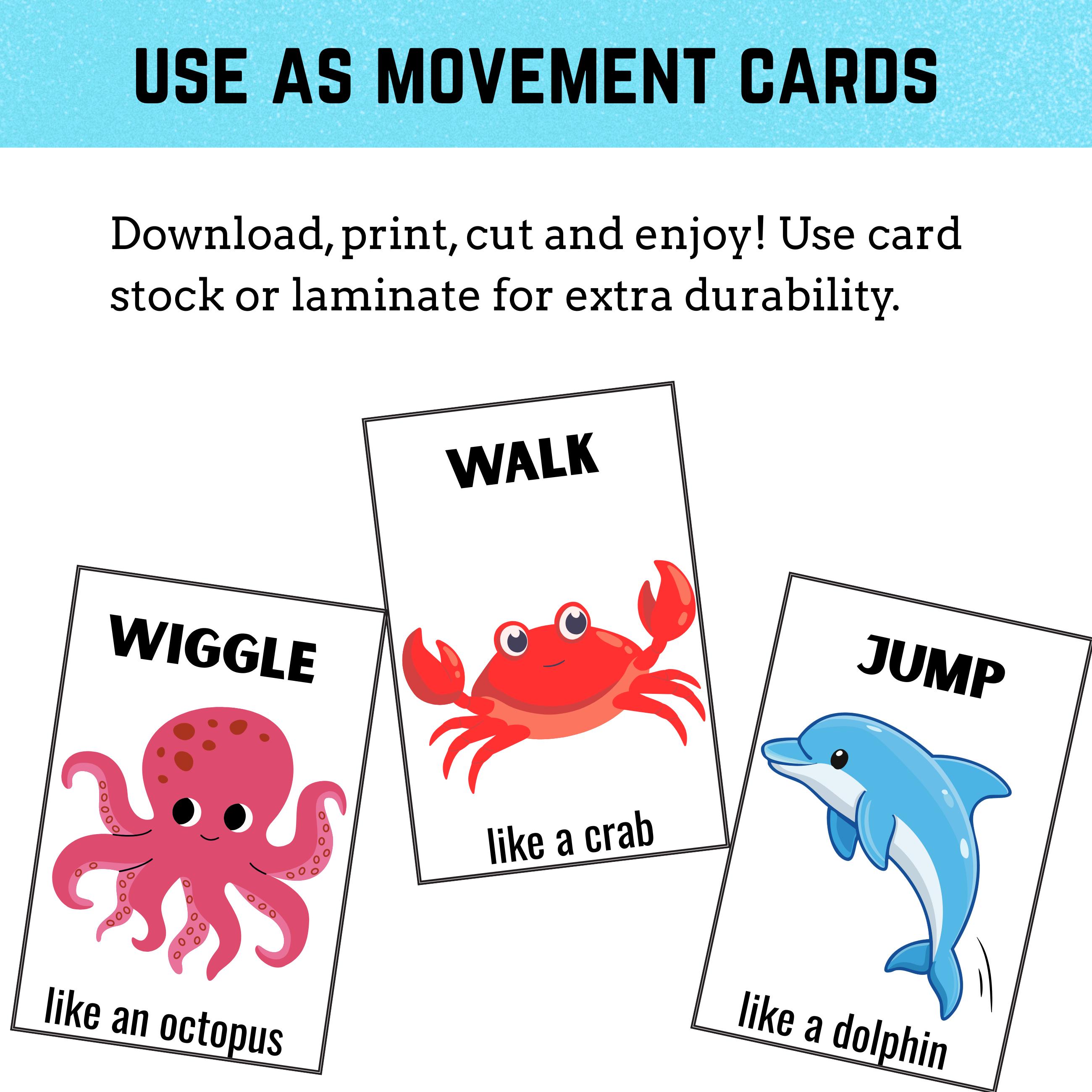 Preschool Ocean Animals Movement Cards, Gross Motor Activity for Kids ...
