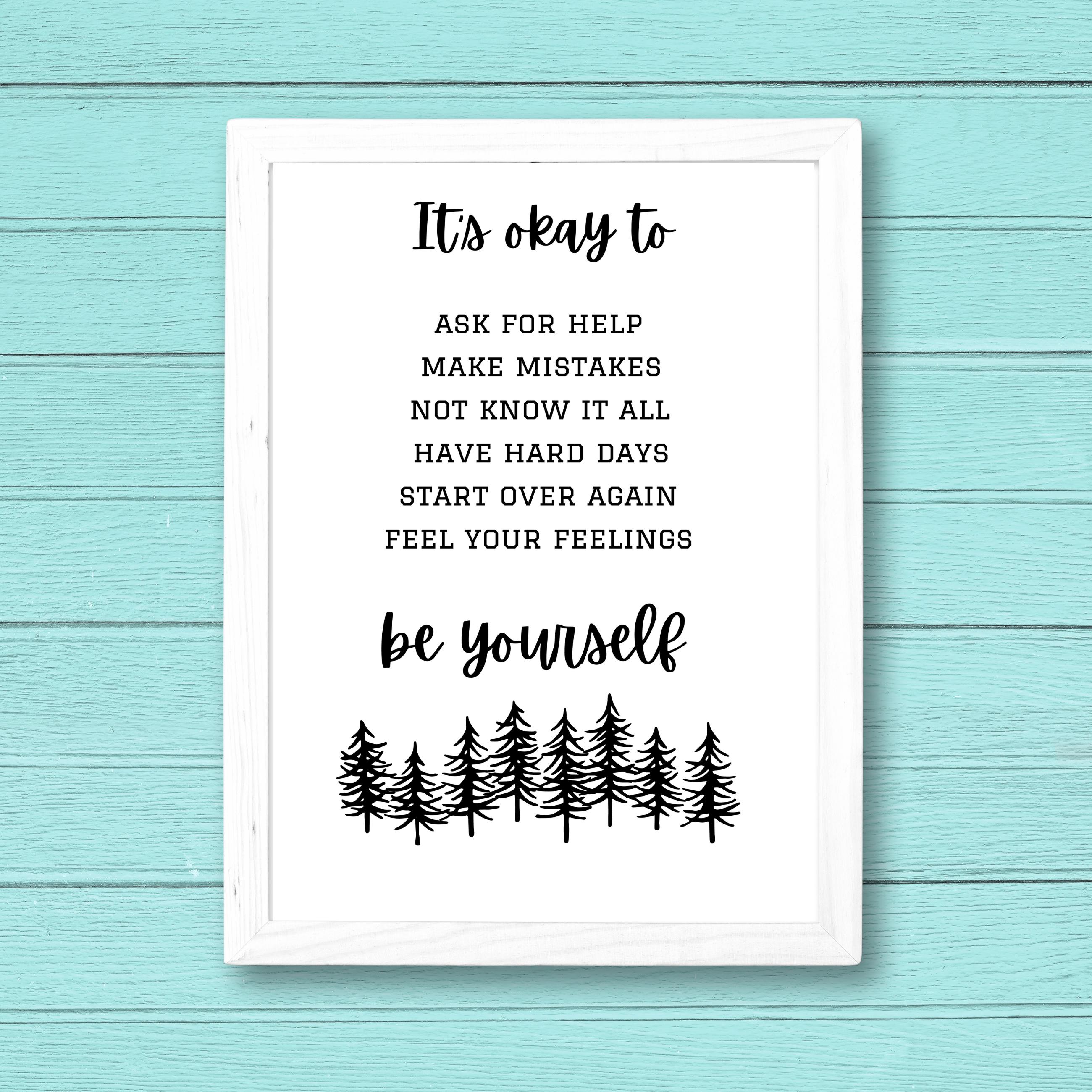 I's Okay to Be Yourself, Positive Mindfulness, Mental Health Poster ...