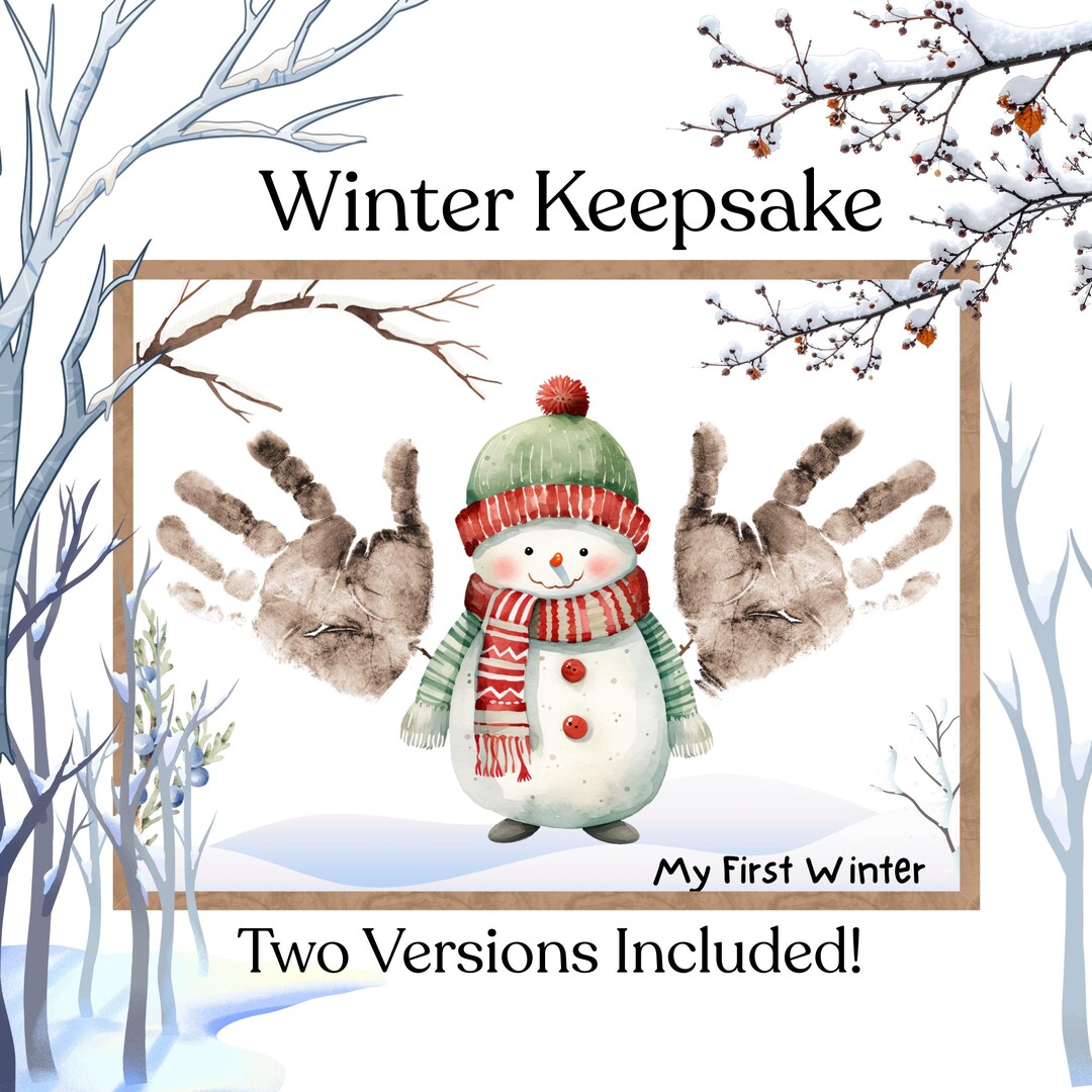 Baby's First Winter Handprint Printable Keepsake Craft, Easy DIY Winter ...