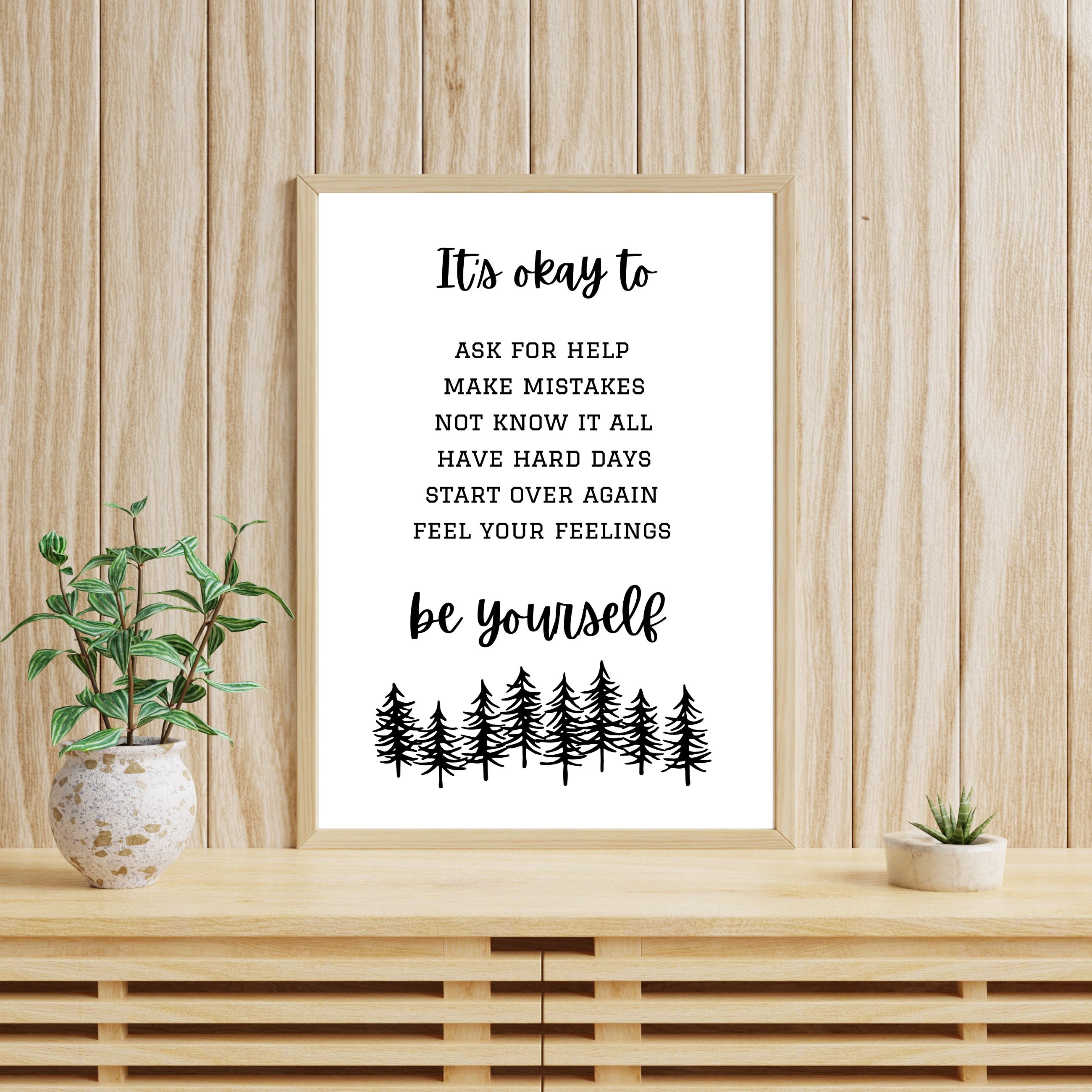 I's Okay to Be Yourself, Positive Mindfulness, Mental Health Poster ...