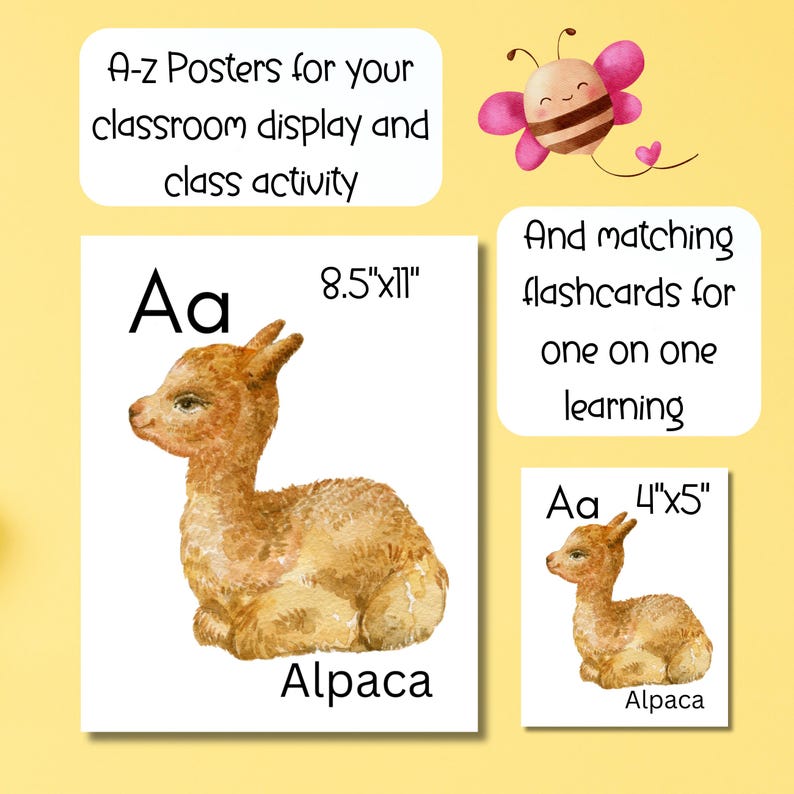 Alphabet Posters and Flashcards of Beautiful Watercolor Animals for ...