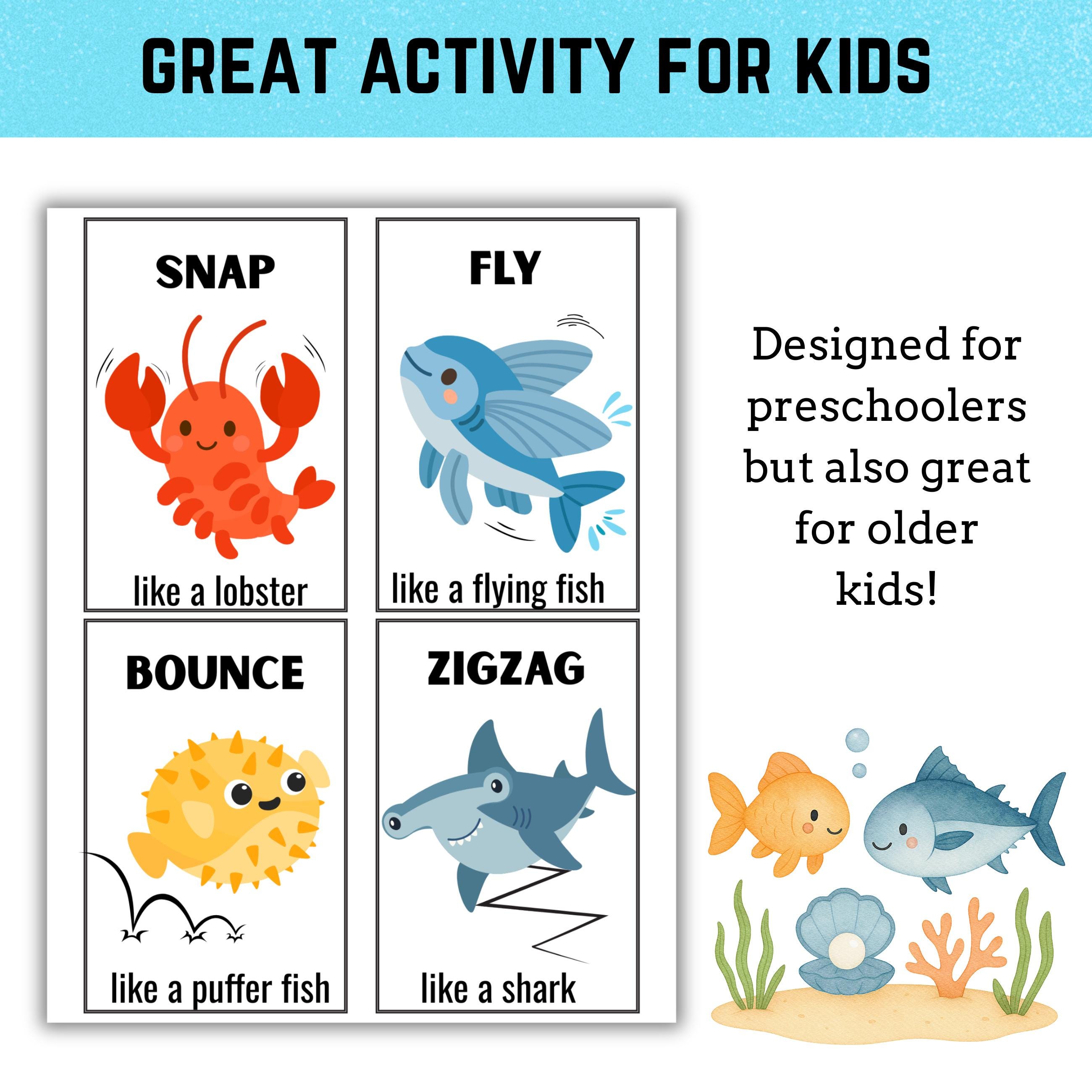 Preschool Ocean Animals Movement Cards, Gross Motor Activity for Kids ...