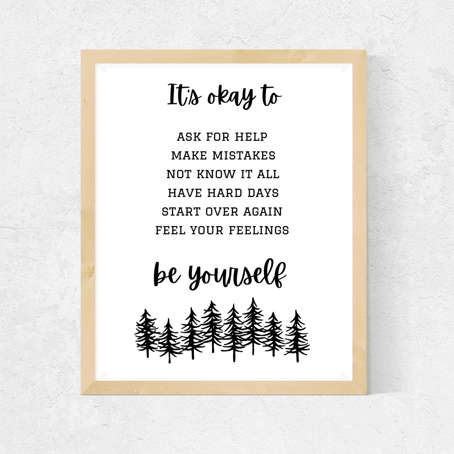I's Okay to Be Yourself, Positive Mindfulness, Mental Health Poster ...