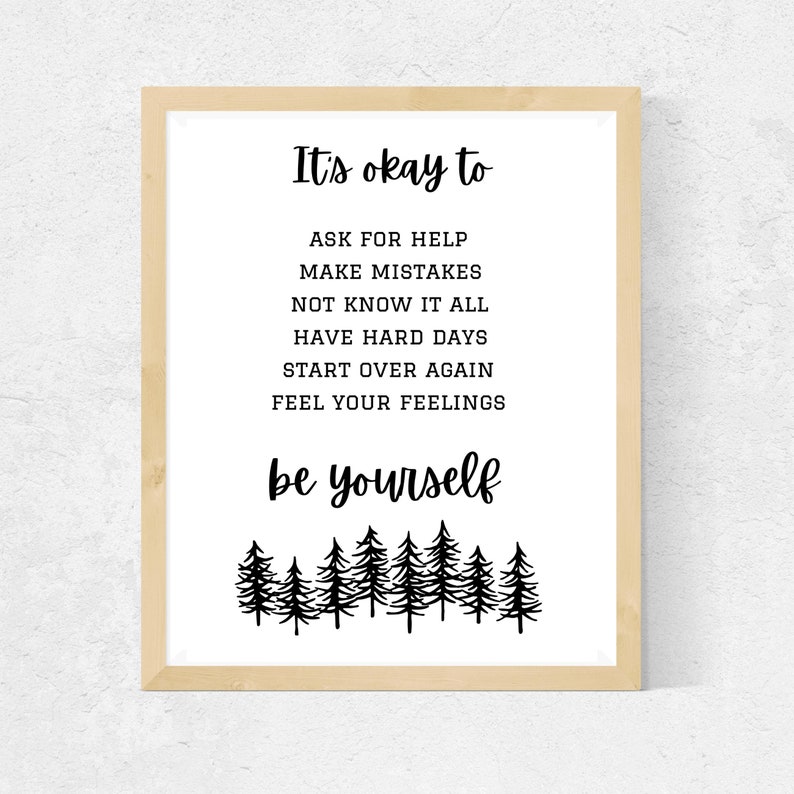 I's Okay to Be Yourself, Positive Mindfulness, Mental Health Poster ...