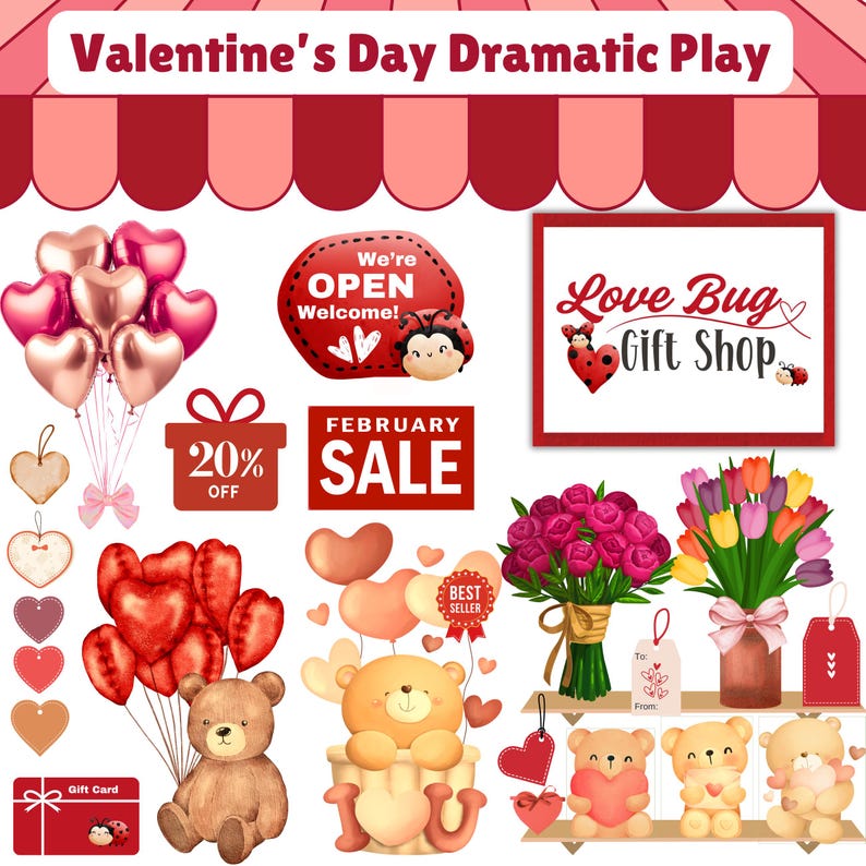 Valentines Dramatic Play, Flower Shop Dramatic Play, Gift Shop Pretend ...