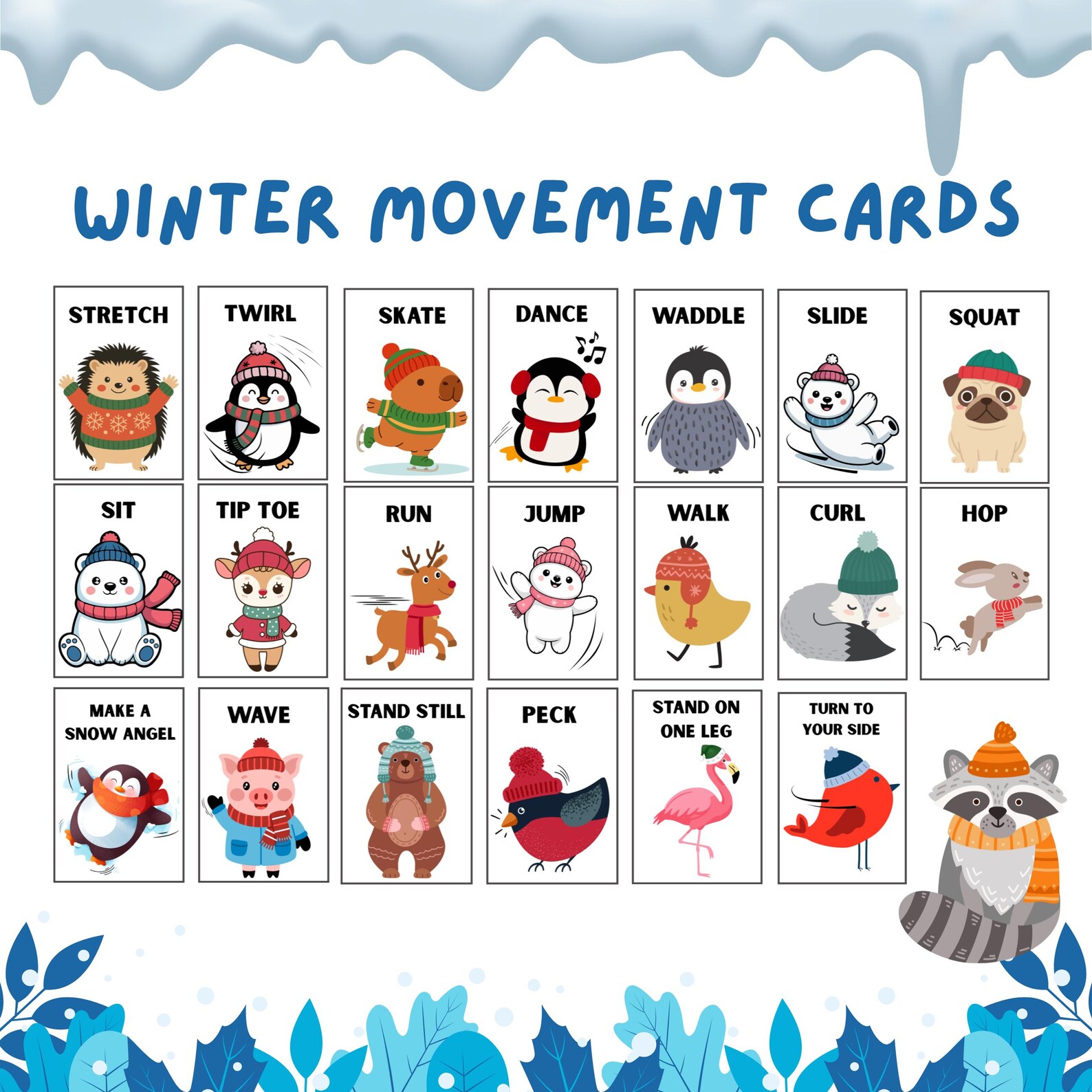 Preschool Winter Movement Cards, Gross Motor Activity for Kids ...