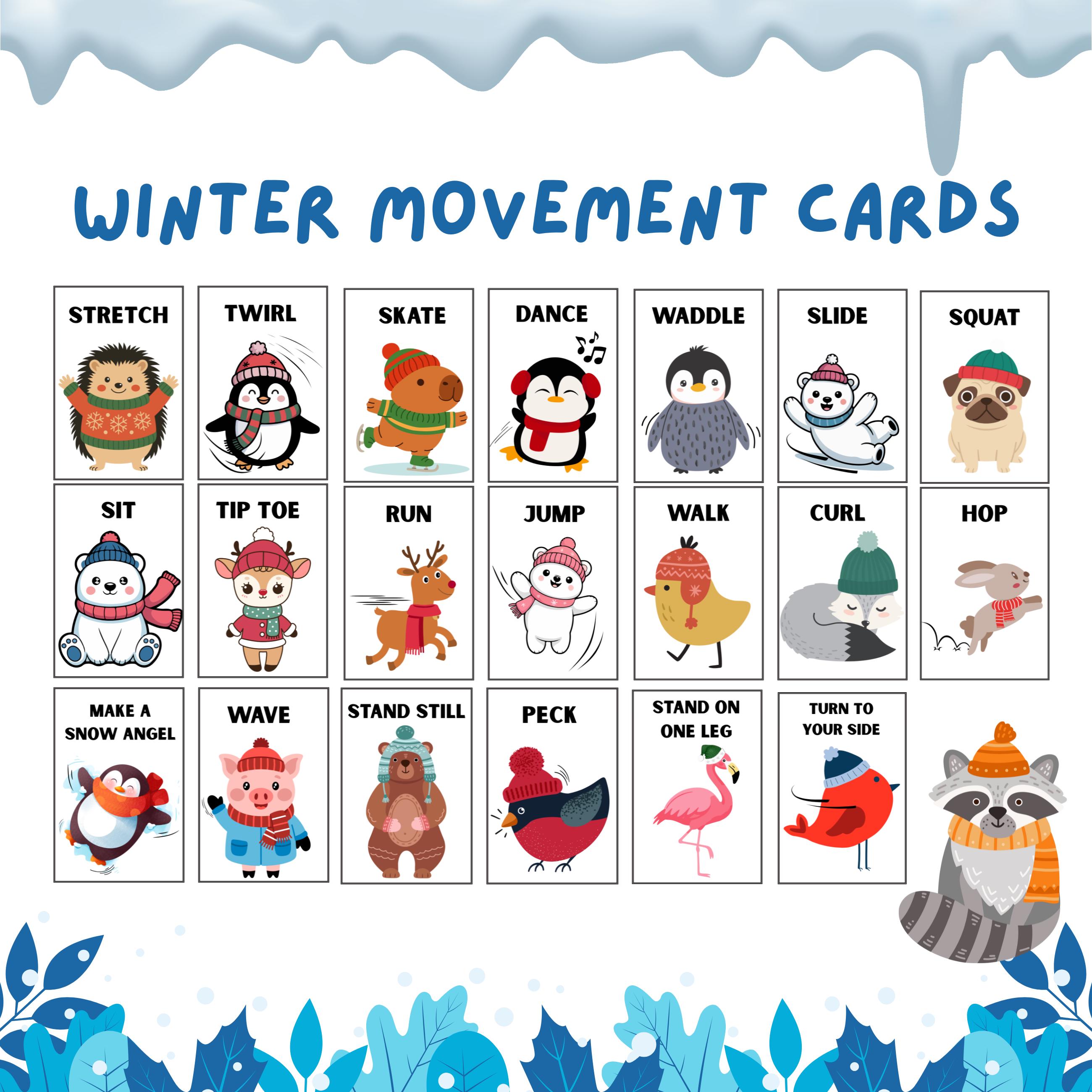 Preschool Winter Movement Cards, Gross Motor Activity for Kids ...