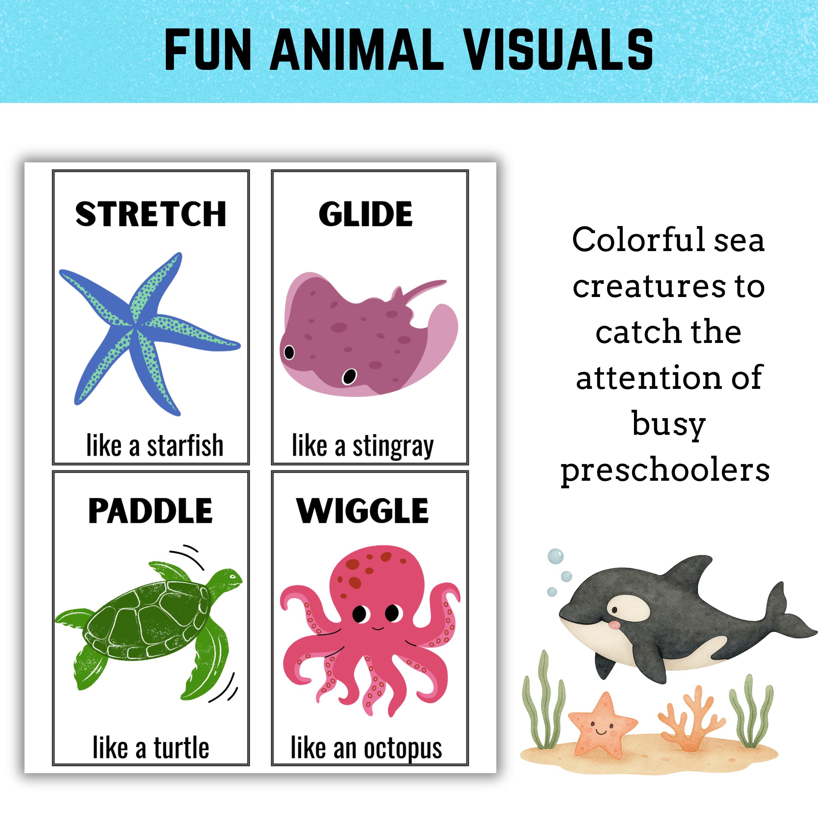 Preschool Ocean Animals Movement Cards, Gross Motor Activity for Kids ...