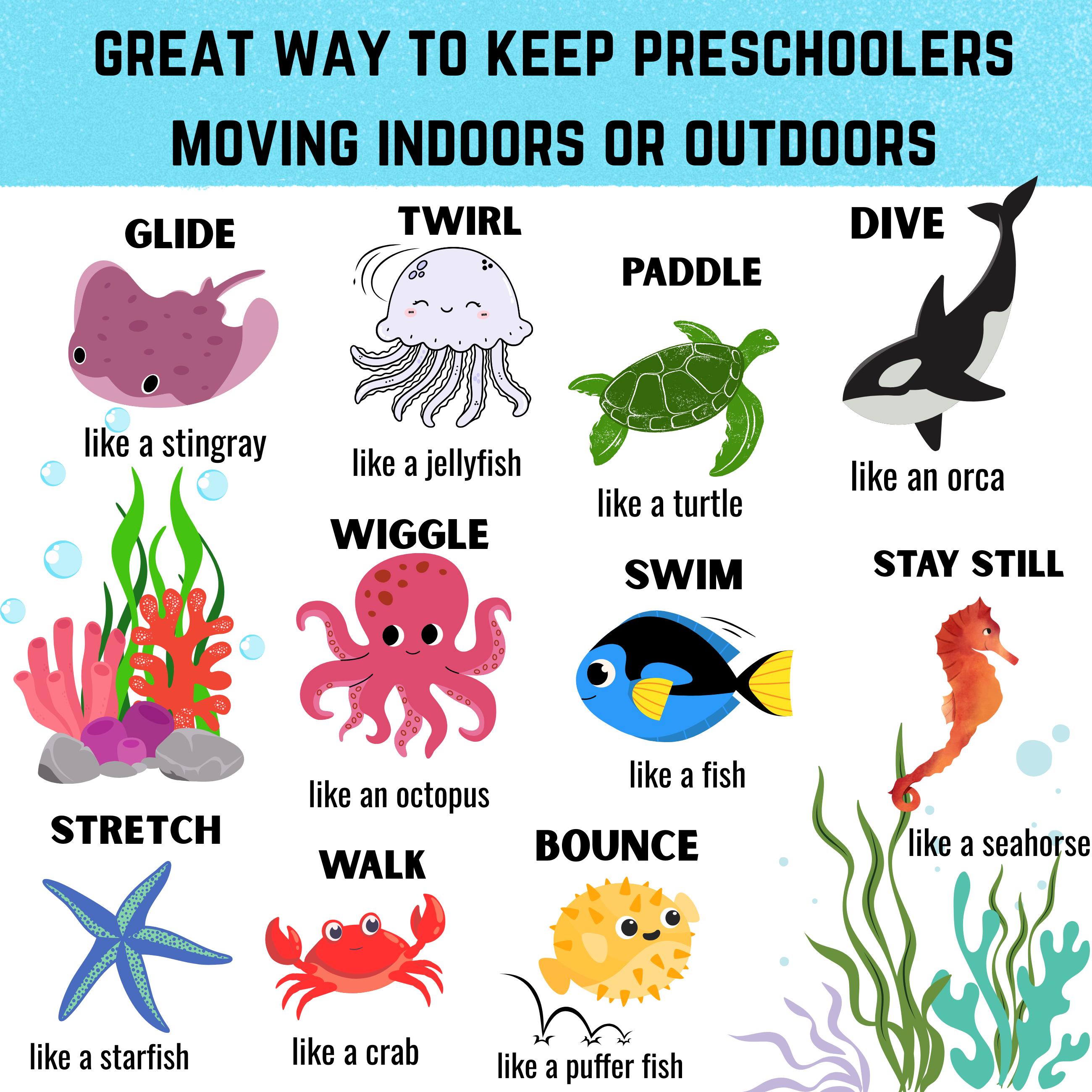 Preschool Ocean Animals Movement Cards, Gross Motor Activity for Kids ...