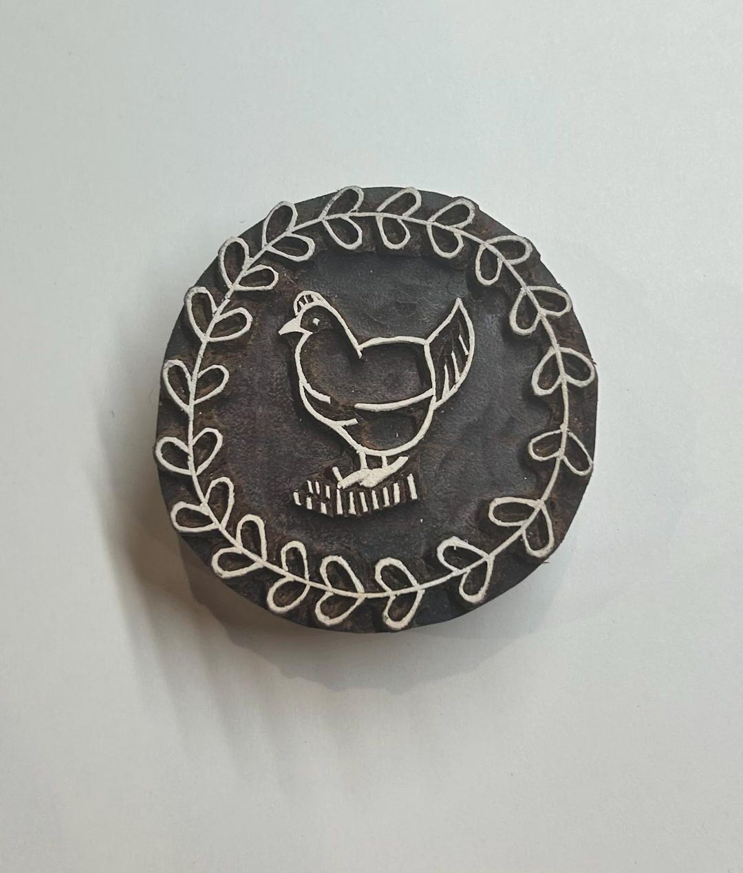 Indian Wooden Block - Hen in a Circle of Leaves - Etsy