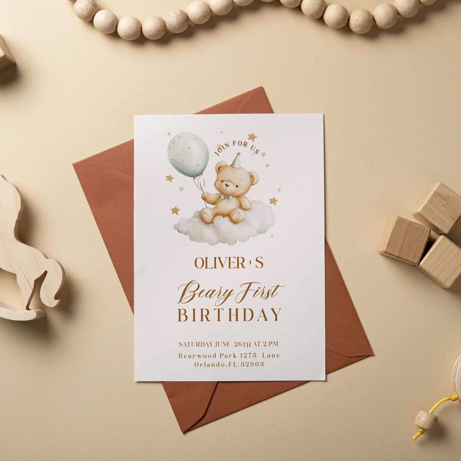Bear 1st Birthday Invitation, Beary Sweet Birthday, Boy Birthday Invite ...