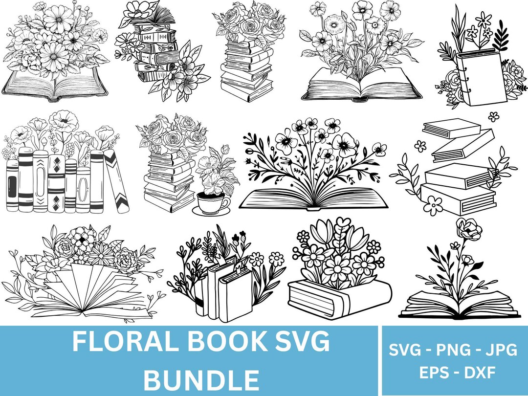 Floral Book Svg,book Svg Bundle,book With Flowers Svg,wildflowers Book ...